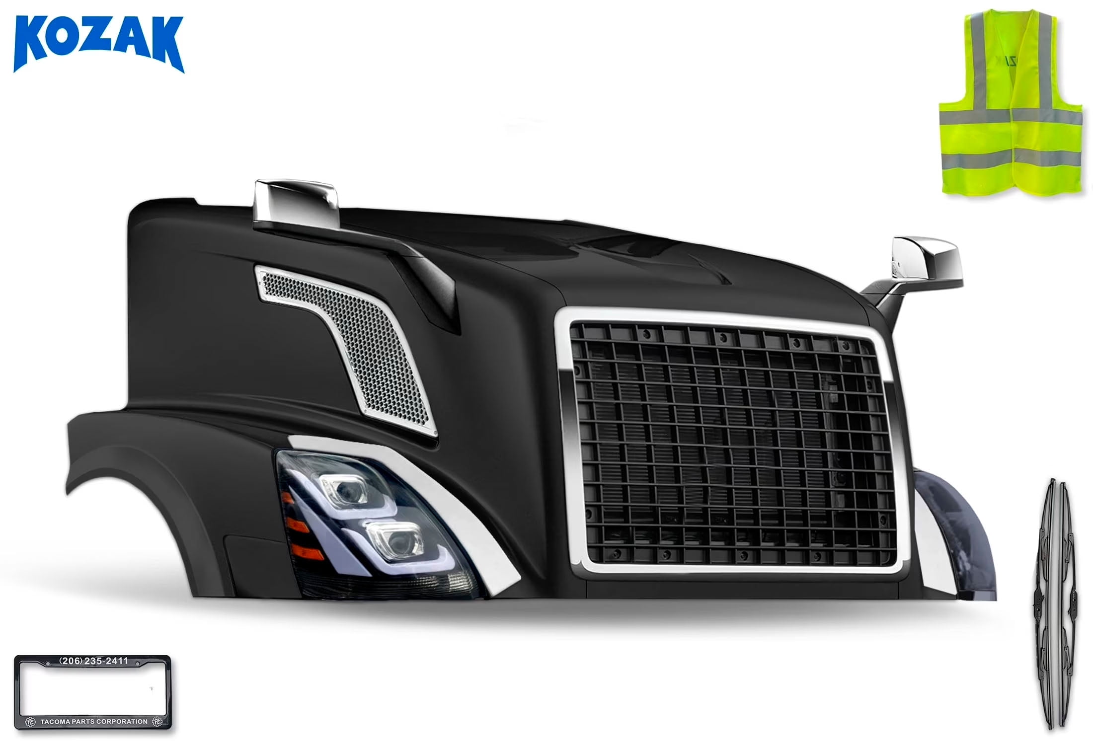 KozaK Fiberglass Hood Shell, Headlights, Air Intakes Compatible with ...