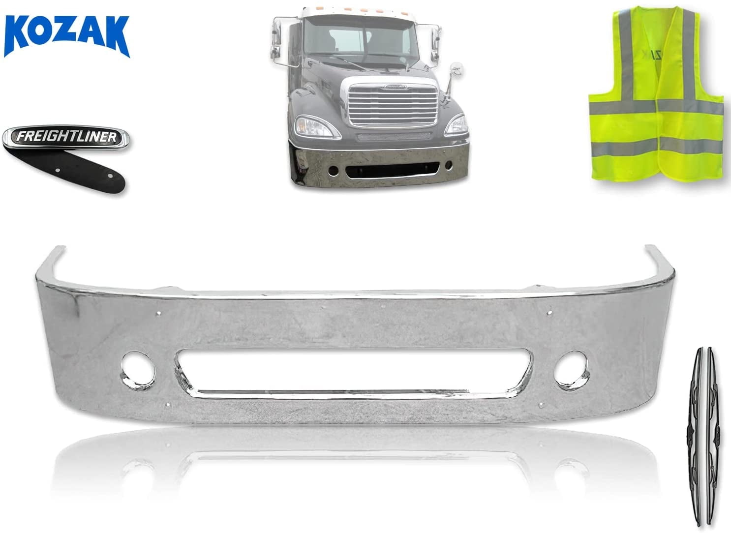 Kozak Automotive Bumper with Semi, Silver for Freightliner Columbia ...