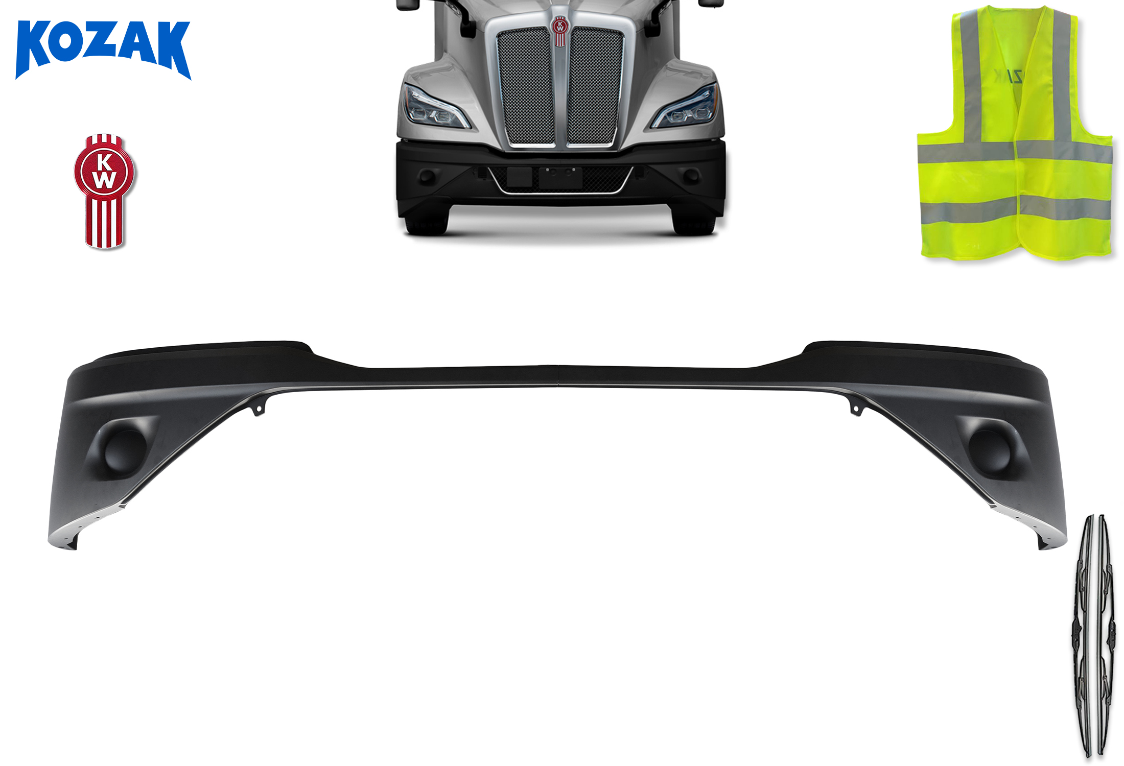 Kozak Black Plastic Bumper Cover Set without Fogs Kenworth T680 Next ...
