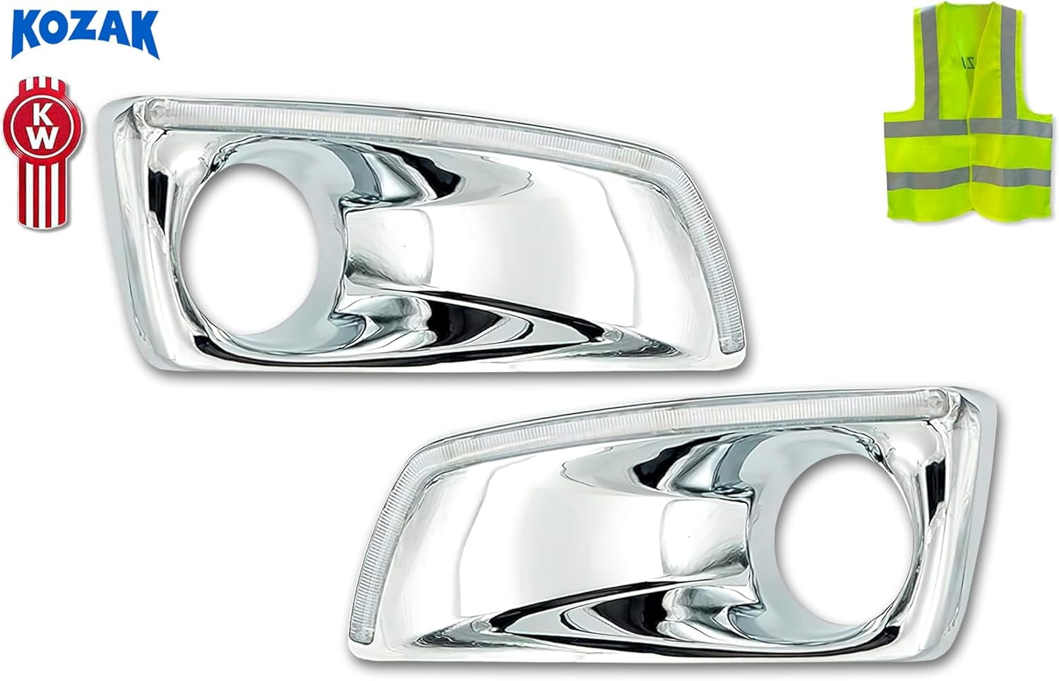 Chrome Plastic Fog Light/Lamp Bezels with Built-in LED Light Strip, Set ...