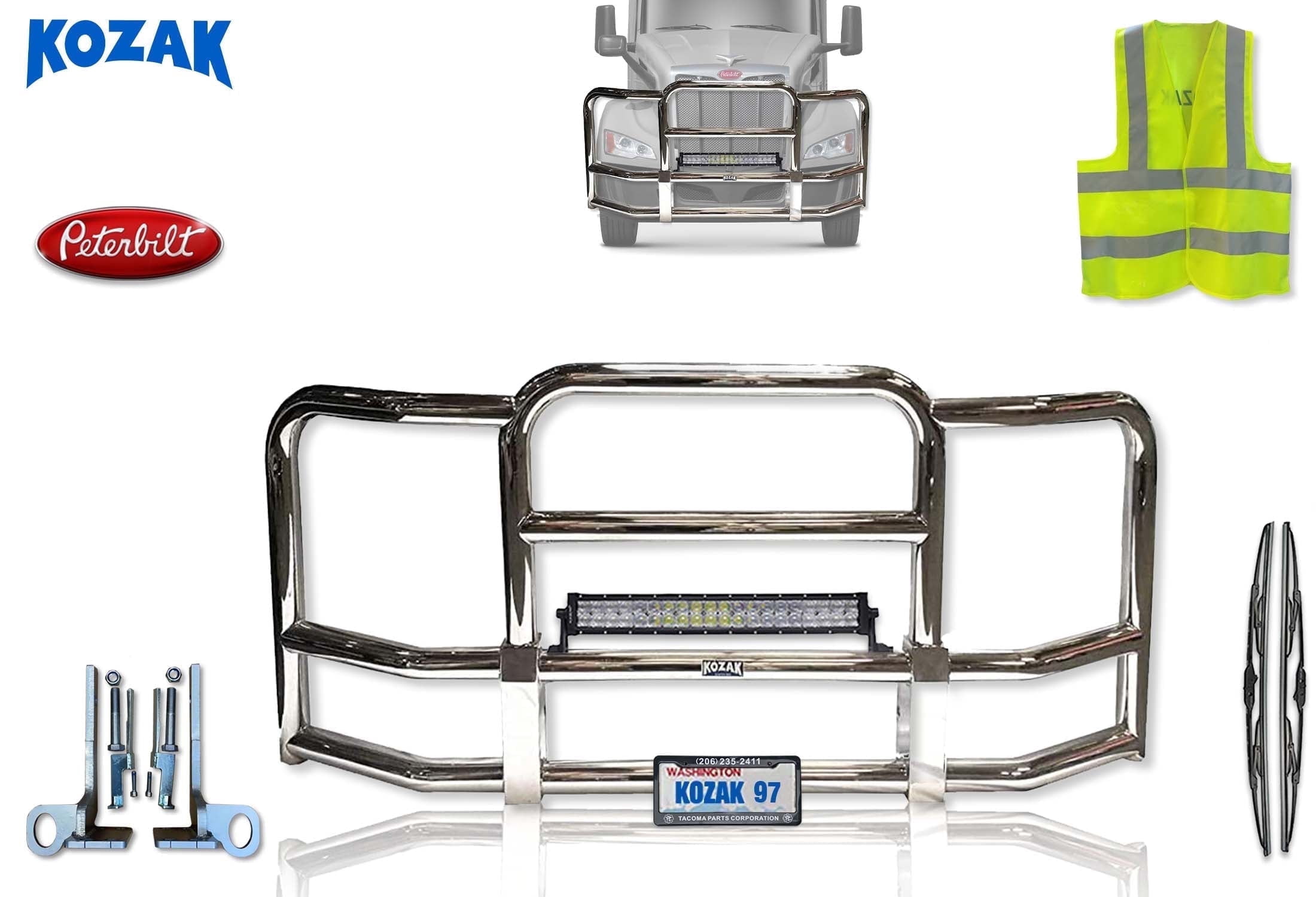 Kozak Chrome Front Bumper Grille Deer Moose Brush Guard for Peterbilt ...