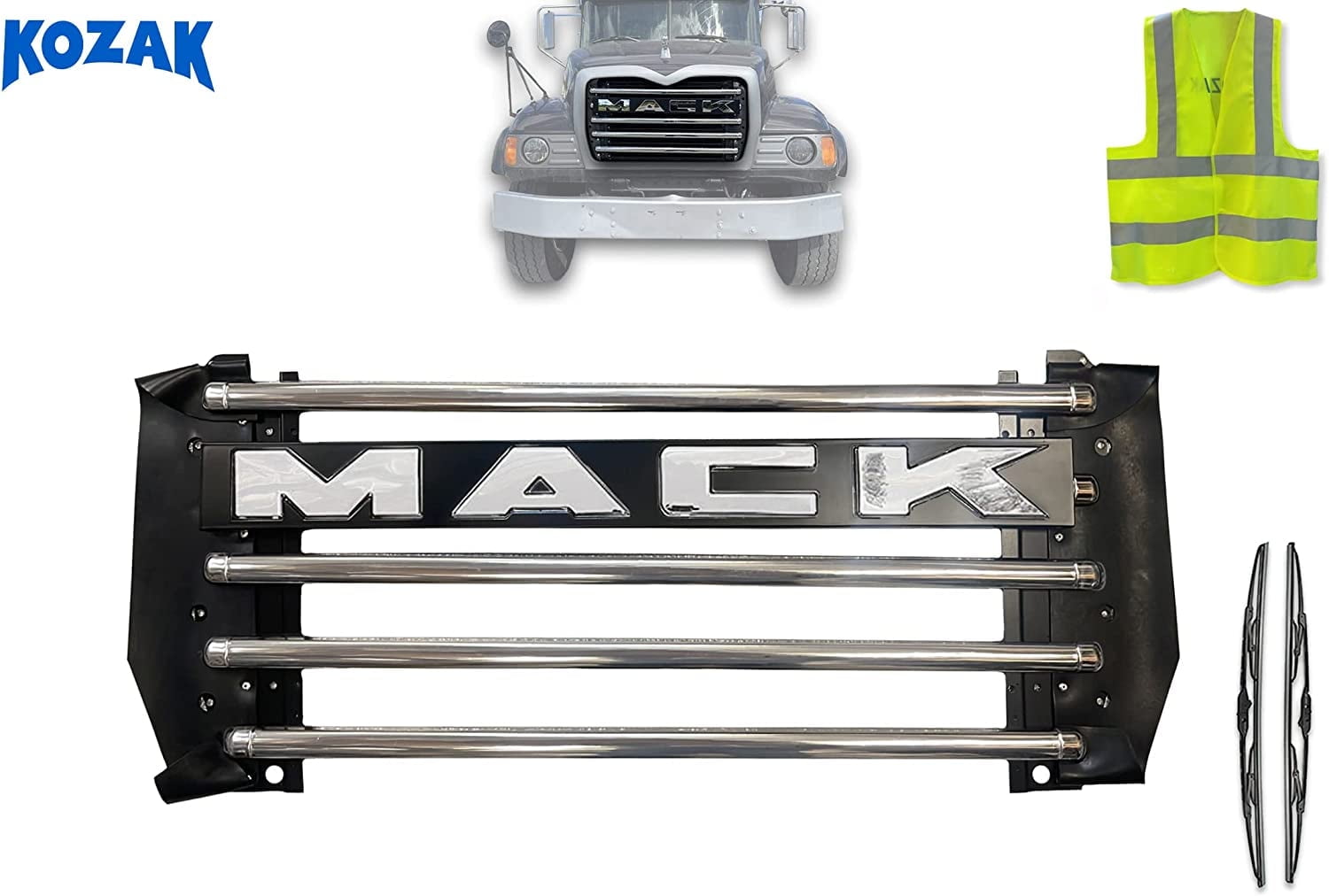 Kozak Chrome Grille for Mack CV713 Granite T/A Semi Trucks with Emblem ...