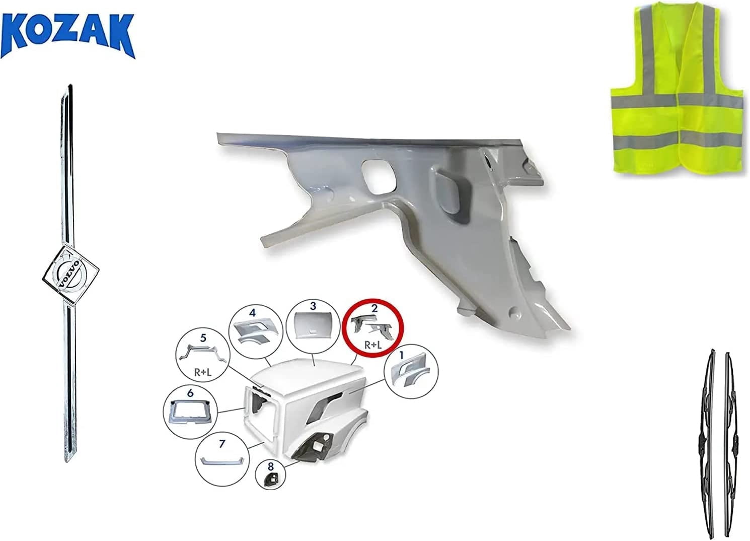 Kozak Fiberglass Inner Hood Reinforcement / Big Support Bracket, Left ...