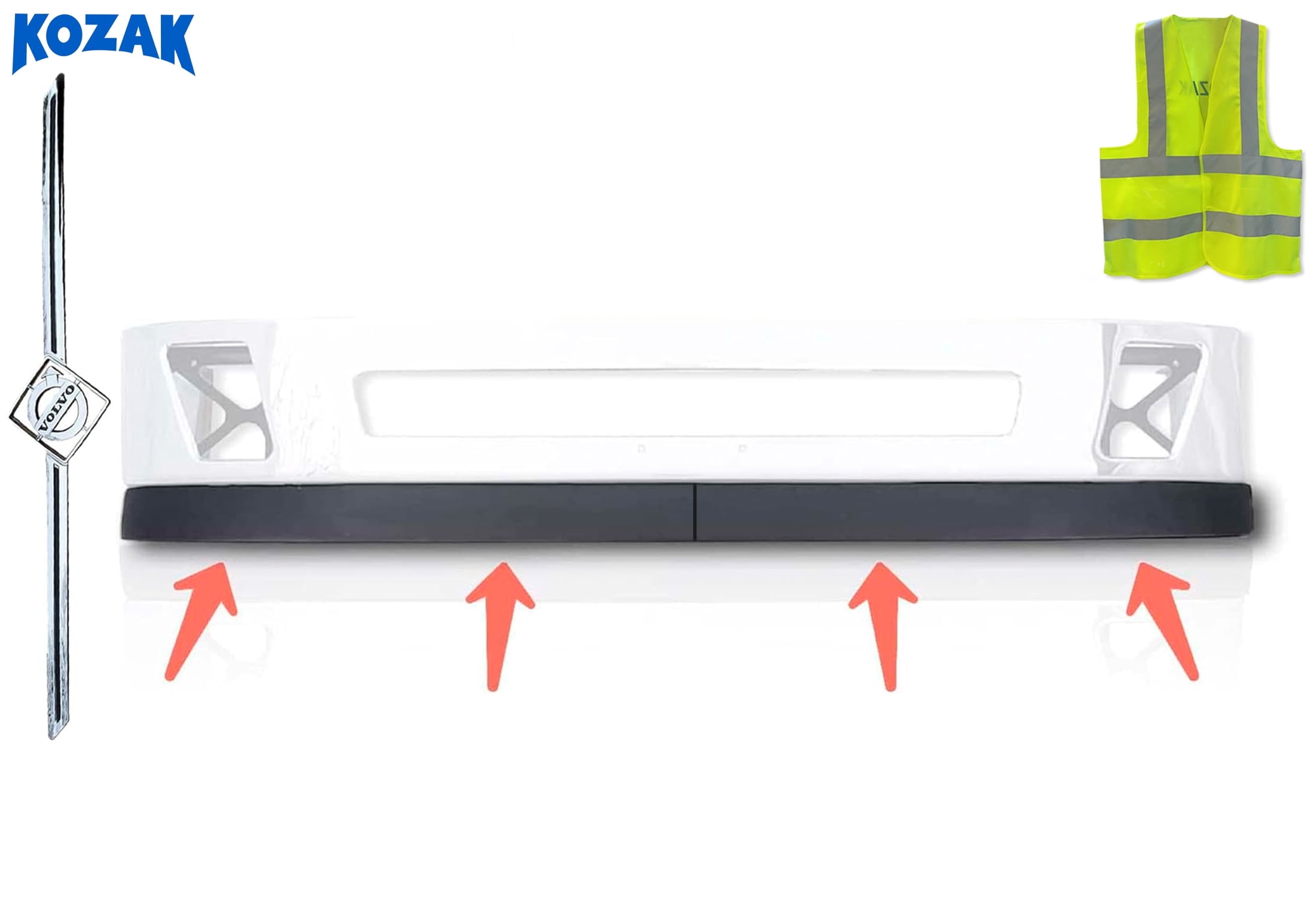 Kozak Fiberglass Lower Lip Spoiler for Bumper - fits Volvo VNL 2003 ...