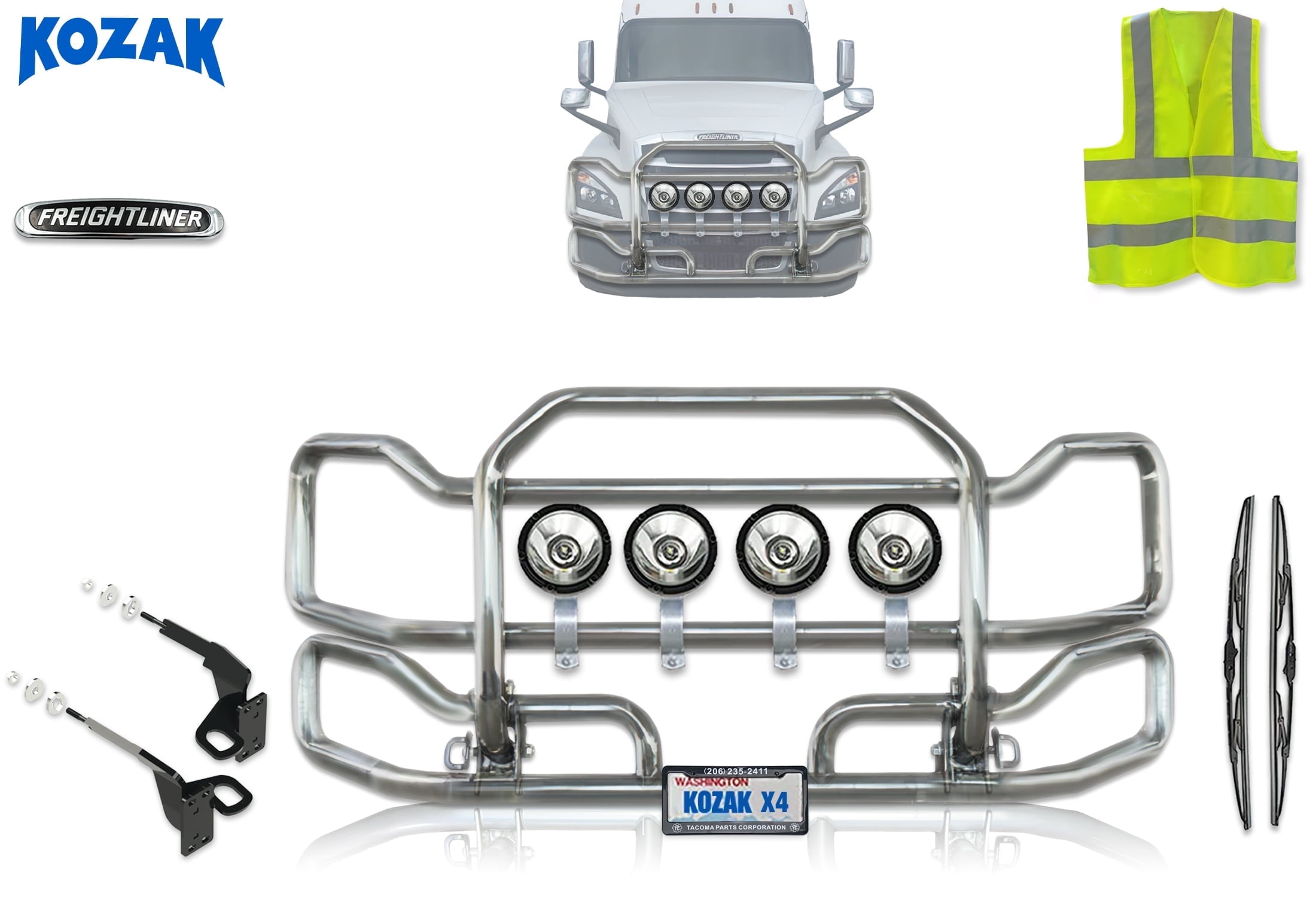 Freightliner 2018+ Cascadia Front Grill Guard - Deer/Moose Brush Bumper ...
