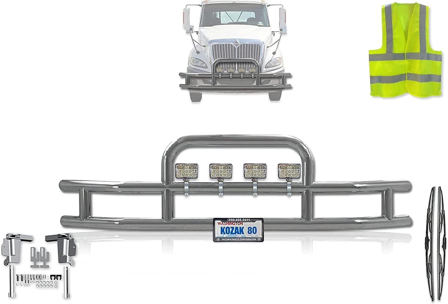 Kozak Front Grille Deer Moose Brush Guard Chrome for International ...