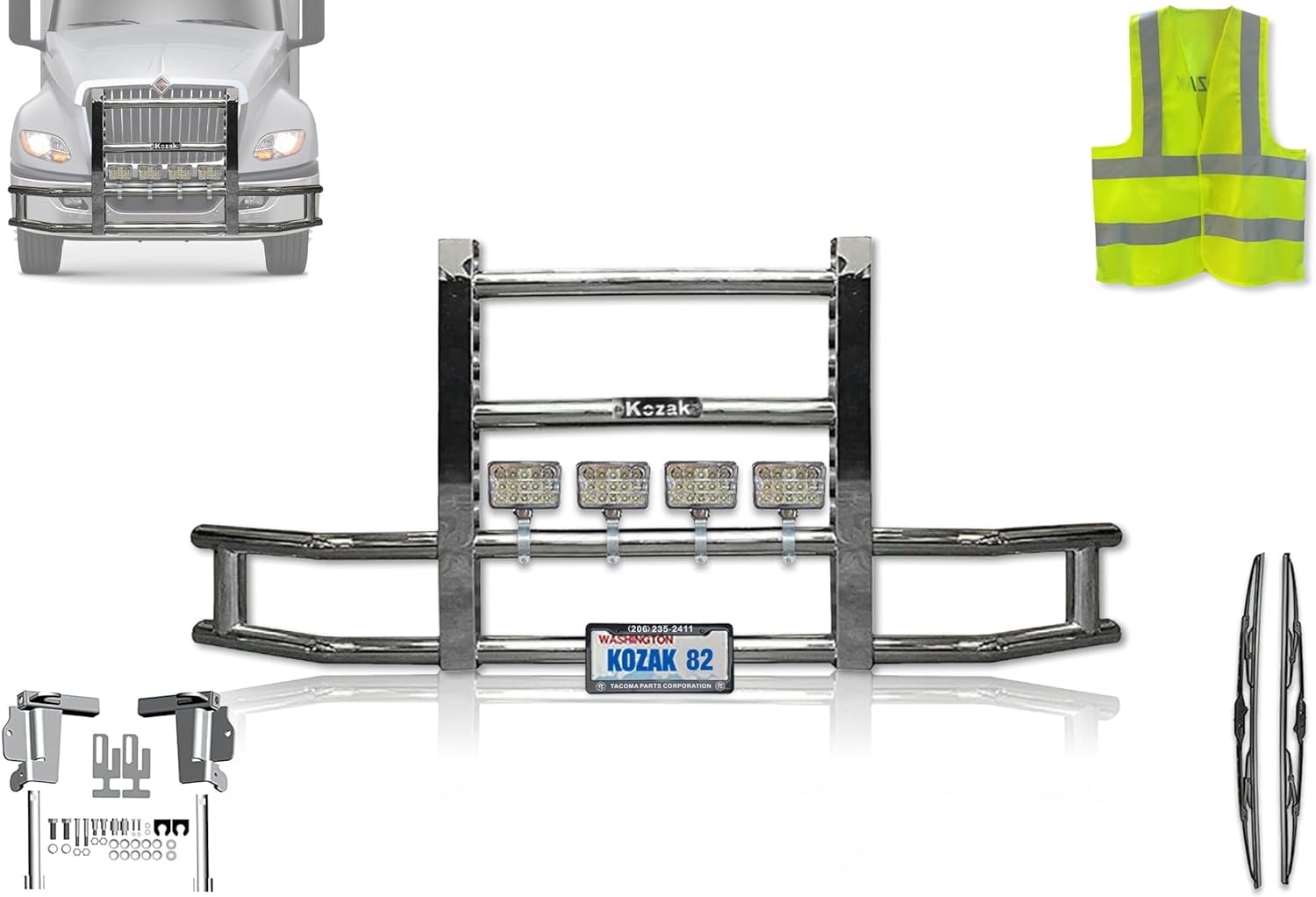 Kozak Front Grille Moose Bumper Guard Chrome for International LT625 ...