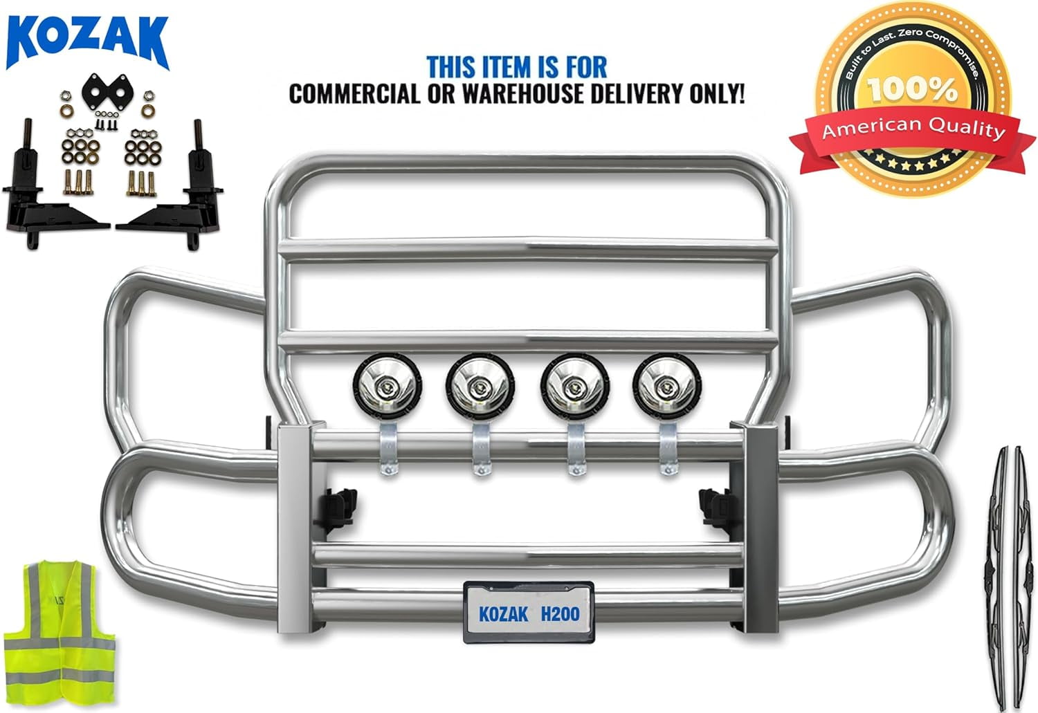 Kozak Front Steel Grille Deer Bumper Guard Herd 300 w/Brackets & 4x 6 ...