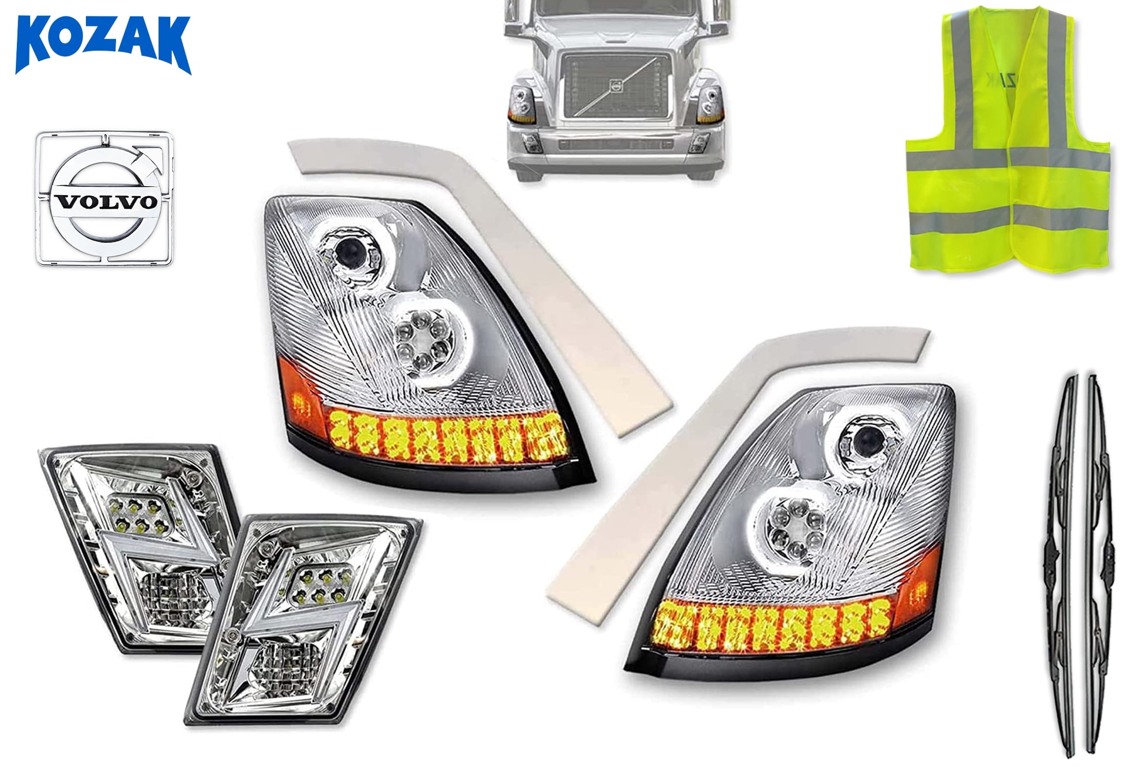 Kozak Full LED Headlights w/ Sequential Turn Signals and Fog Lights Set ...