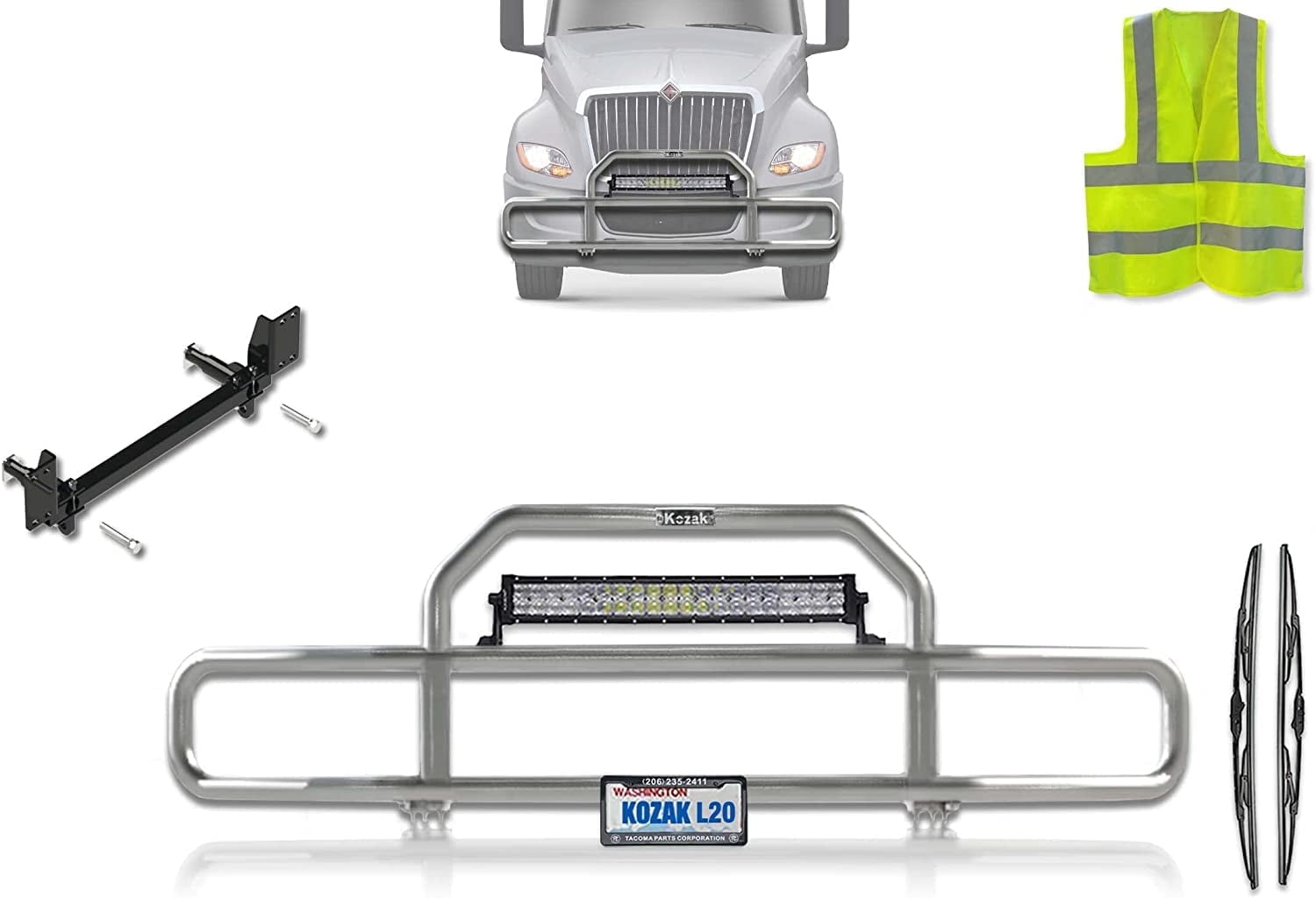 Kozak Grille Deer Bumper Guard Chrome for International LT625 2017-2025 ...