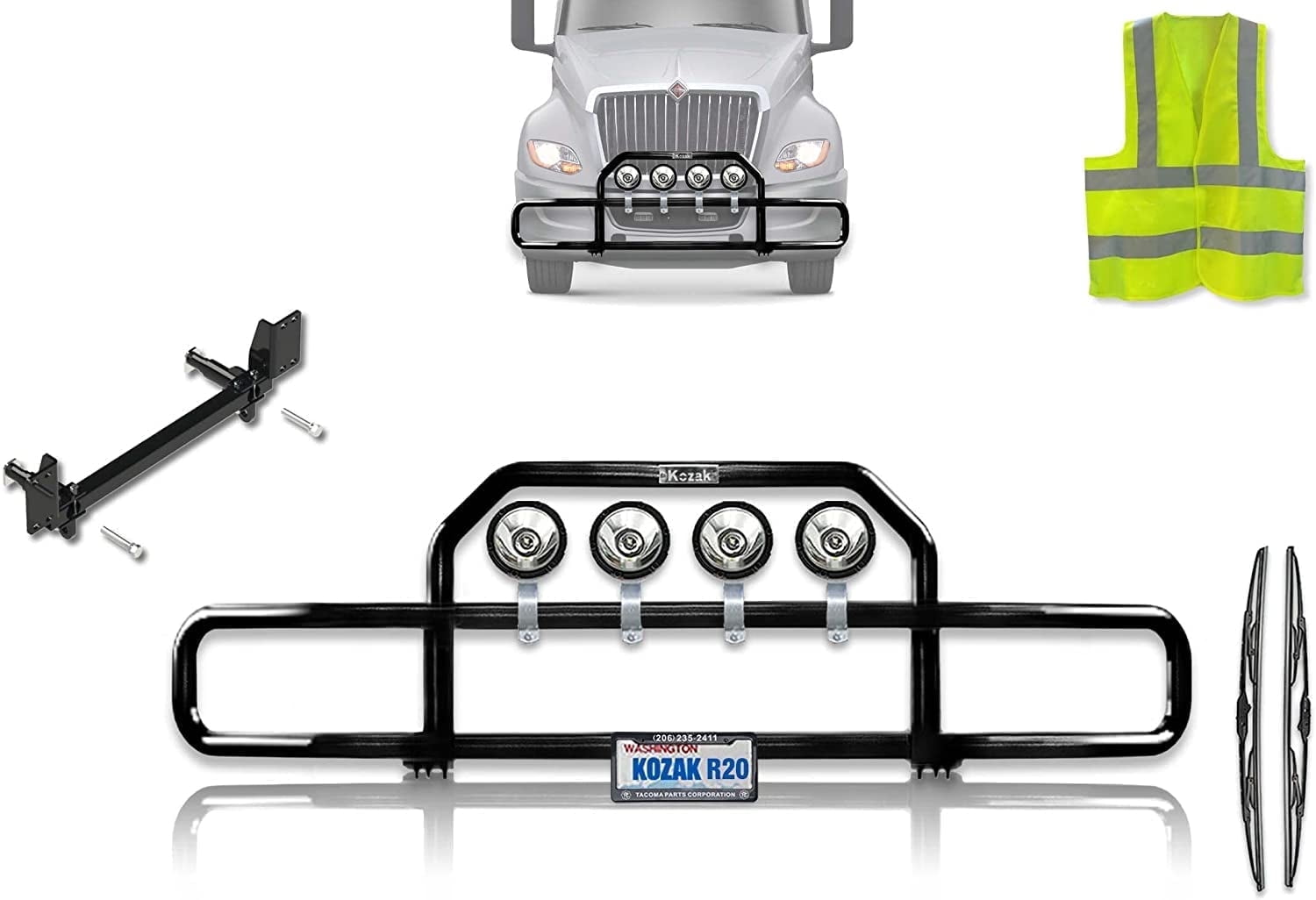 Kozak Grille Deer Bumper Guard for International LT625 (Plastic Bumper ...