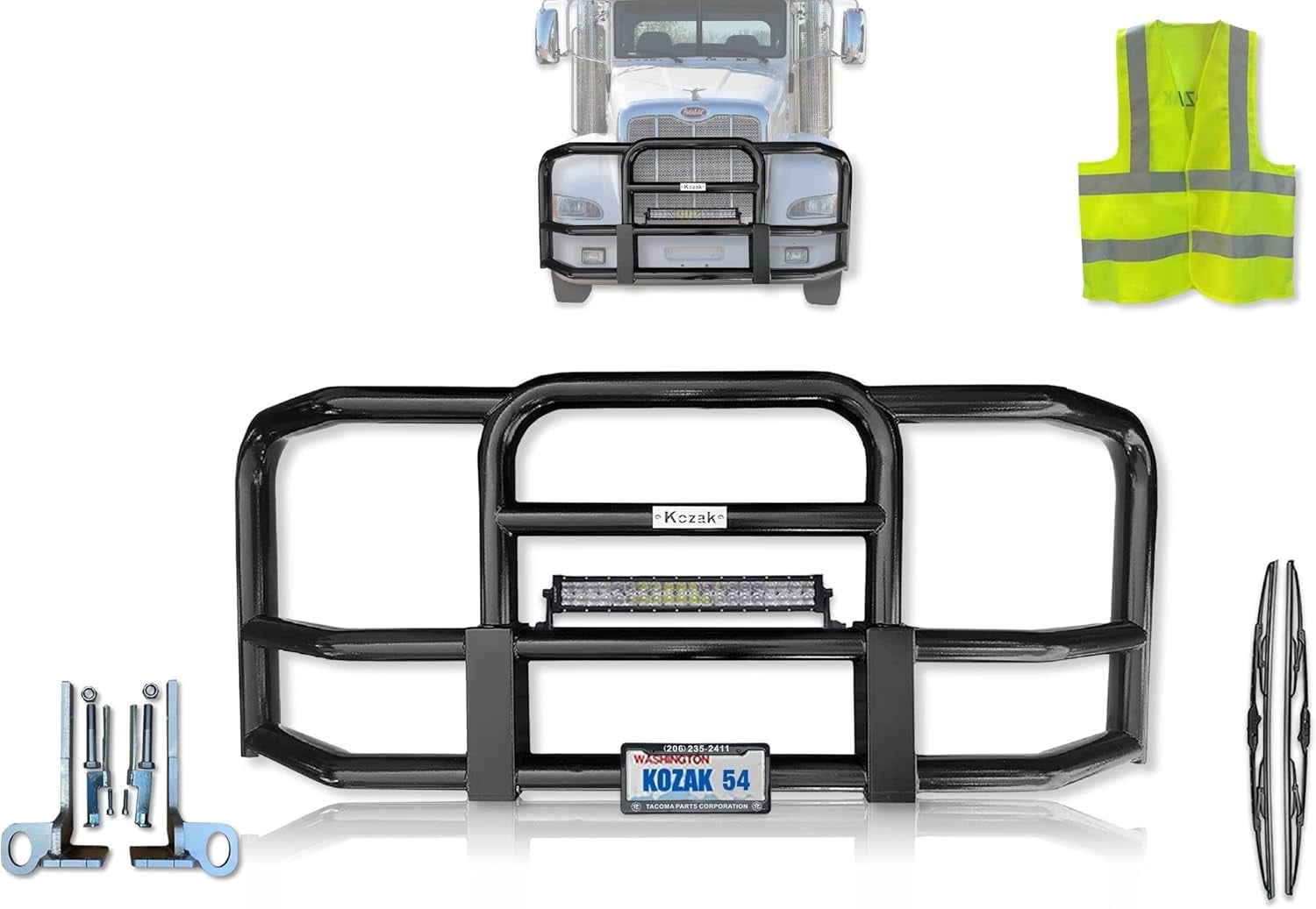 Kozak Peterbilt 386 Front Bumper Grille Deer Brush Guard - Black ...