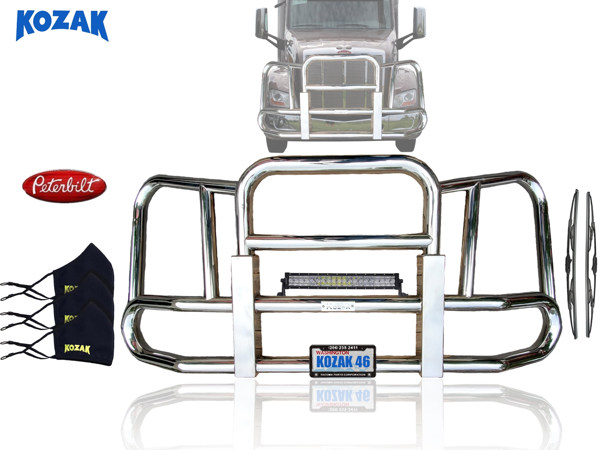 Kozak Peterbilt 579 587 Front Grille Deer Moose Brush Guard Large ...
