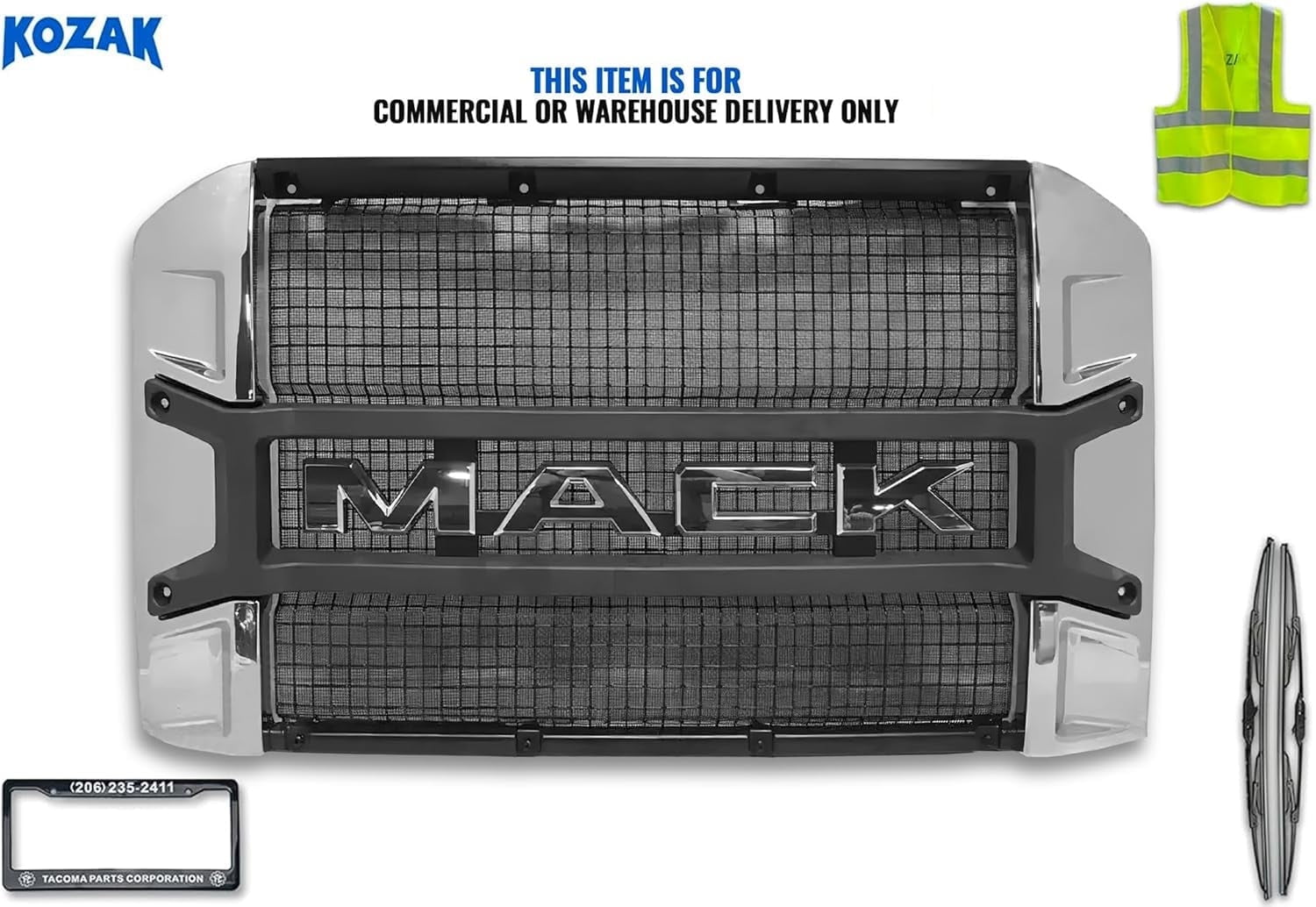Kozak Semi Truck Front Grille Assembly Chrome with Logo For Mack Anthem ...