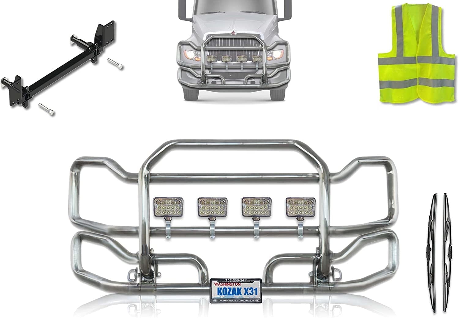 Kozak Semi Truck International LT LT625 Front Grille Deer Bumper Guard ...