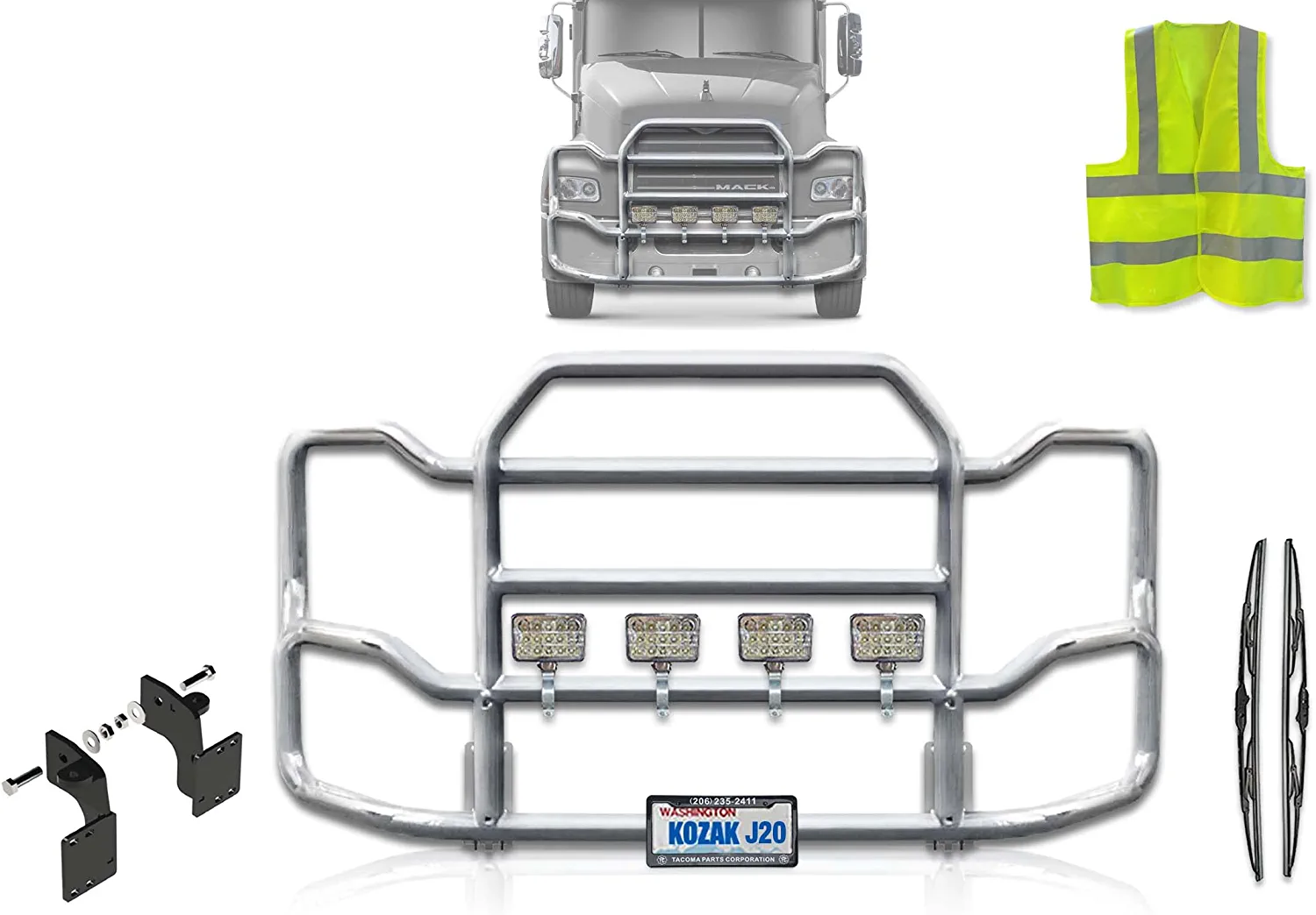 Kozak Semi Truck Mack CX 1999-2003 Front Grille Deer Bumper Guard Large ...