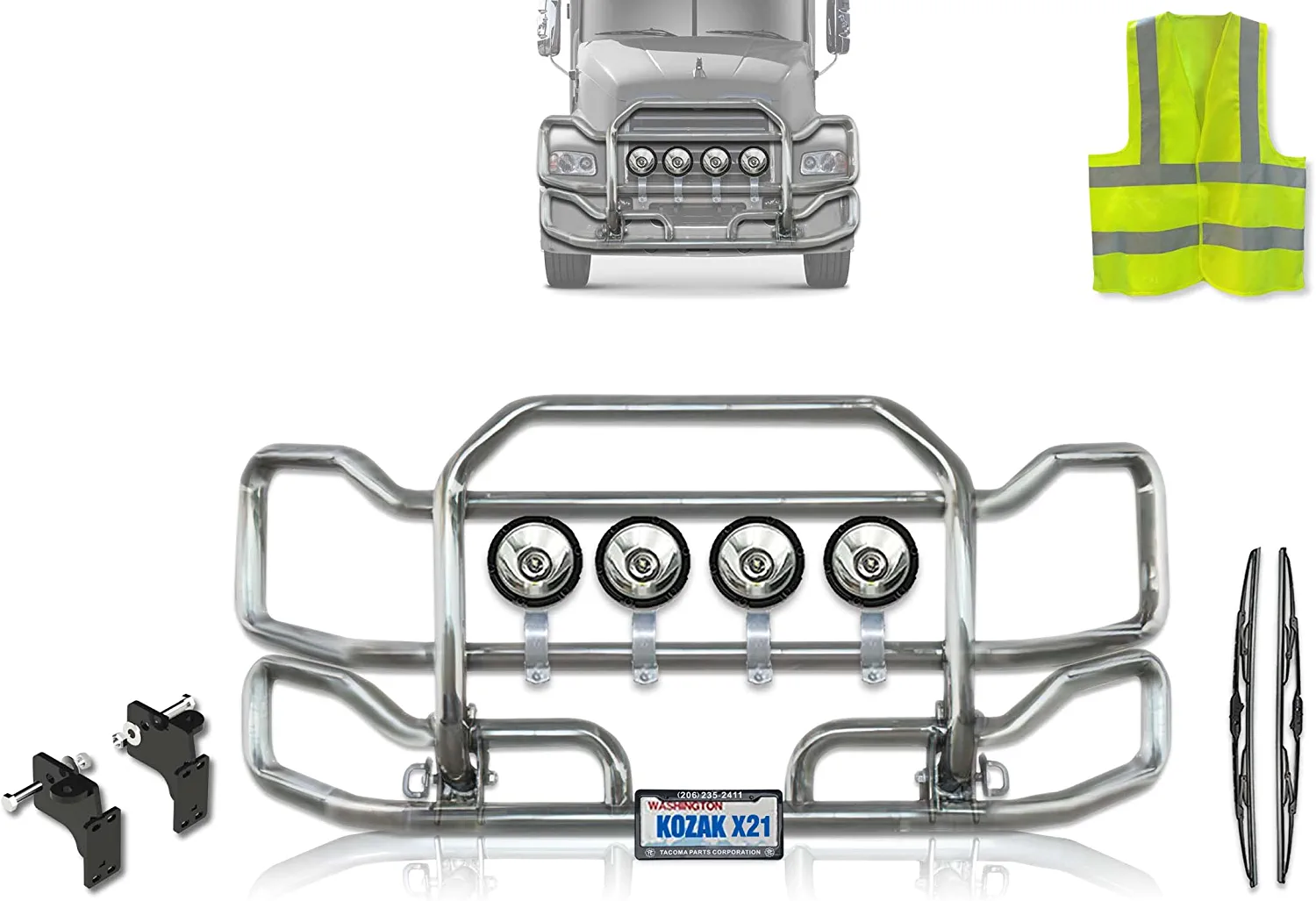 Kozak Semi Truck Mack CX 2004-2017 Front Grille Deer Moose Brush Bumper Guard Large Chrome ...