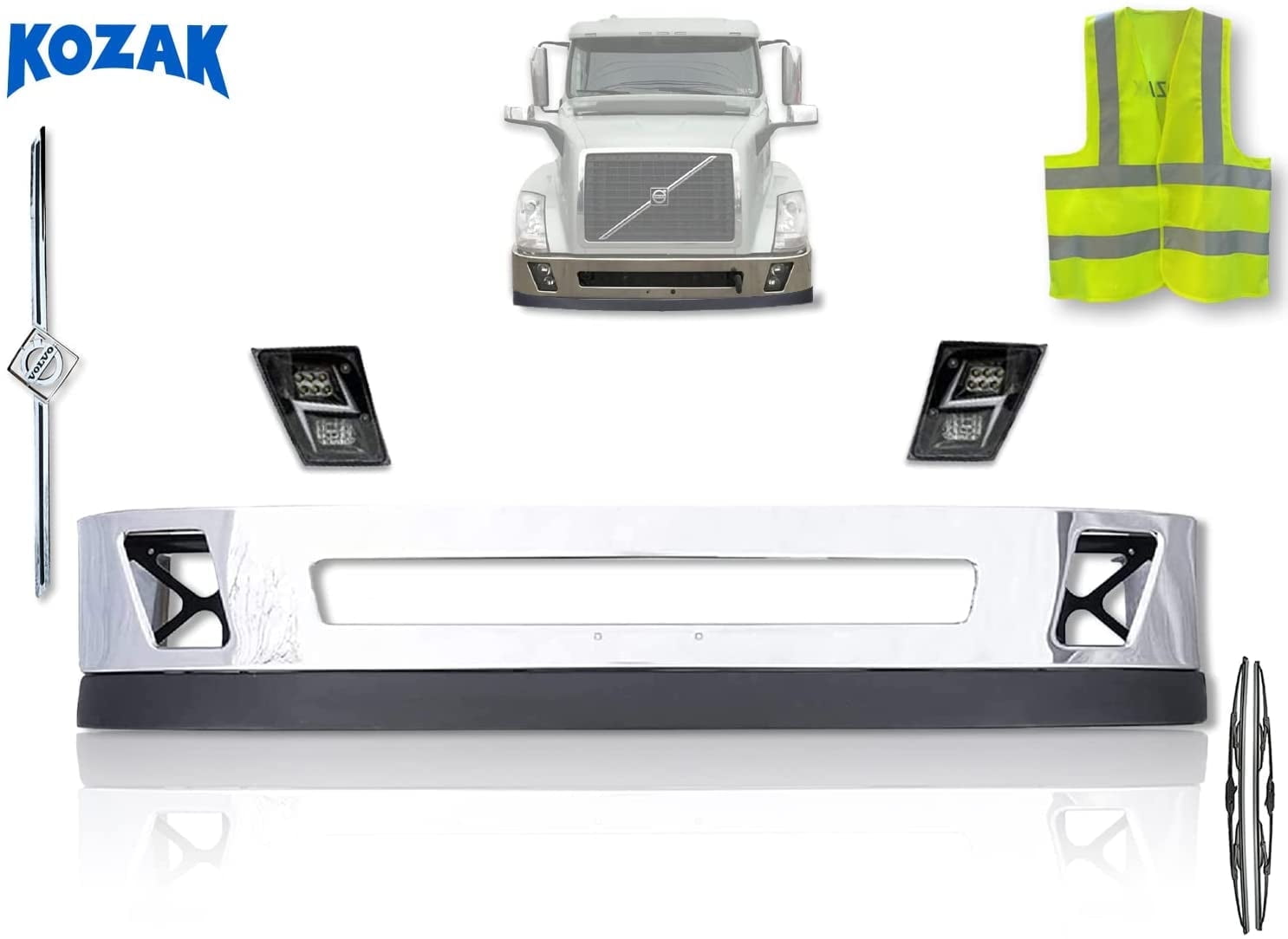 Kozak Semi-Truck One-Piece 12" Bumper - Steel - for Volvo VNL 2004-2018 ...