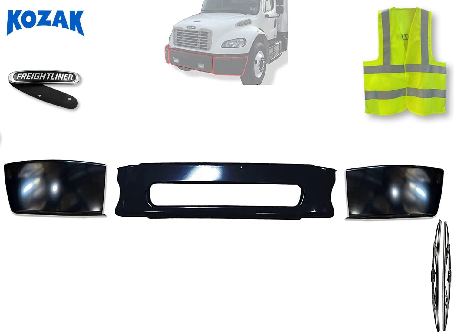 Kozak Steel Black Center Bumper with Corners Driver and Passenger Sides ...