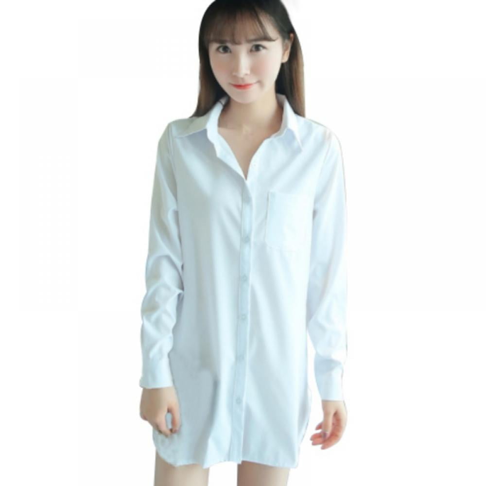 Kozart Casual Loose White Shirt Women Long Sleeve Turn-down Collar ...