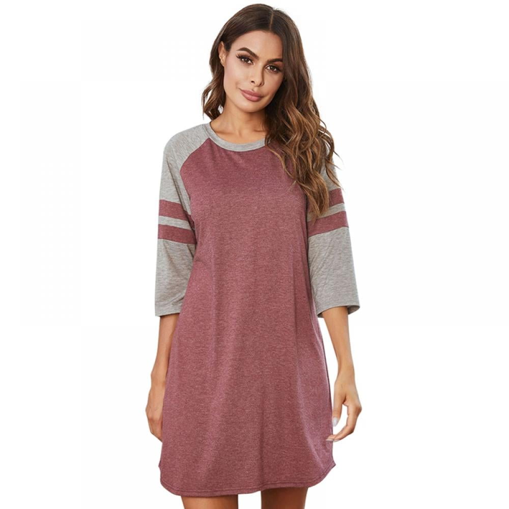 Kozart Nightgowns Short Sleeve Raglan Sleepshirts Casual O-Neck ...