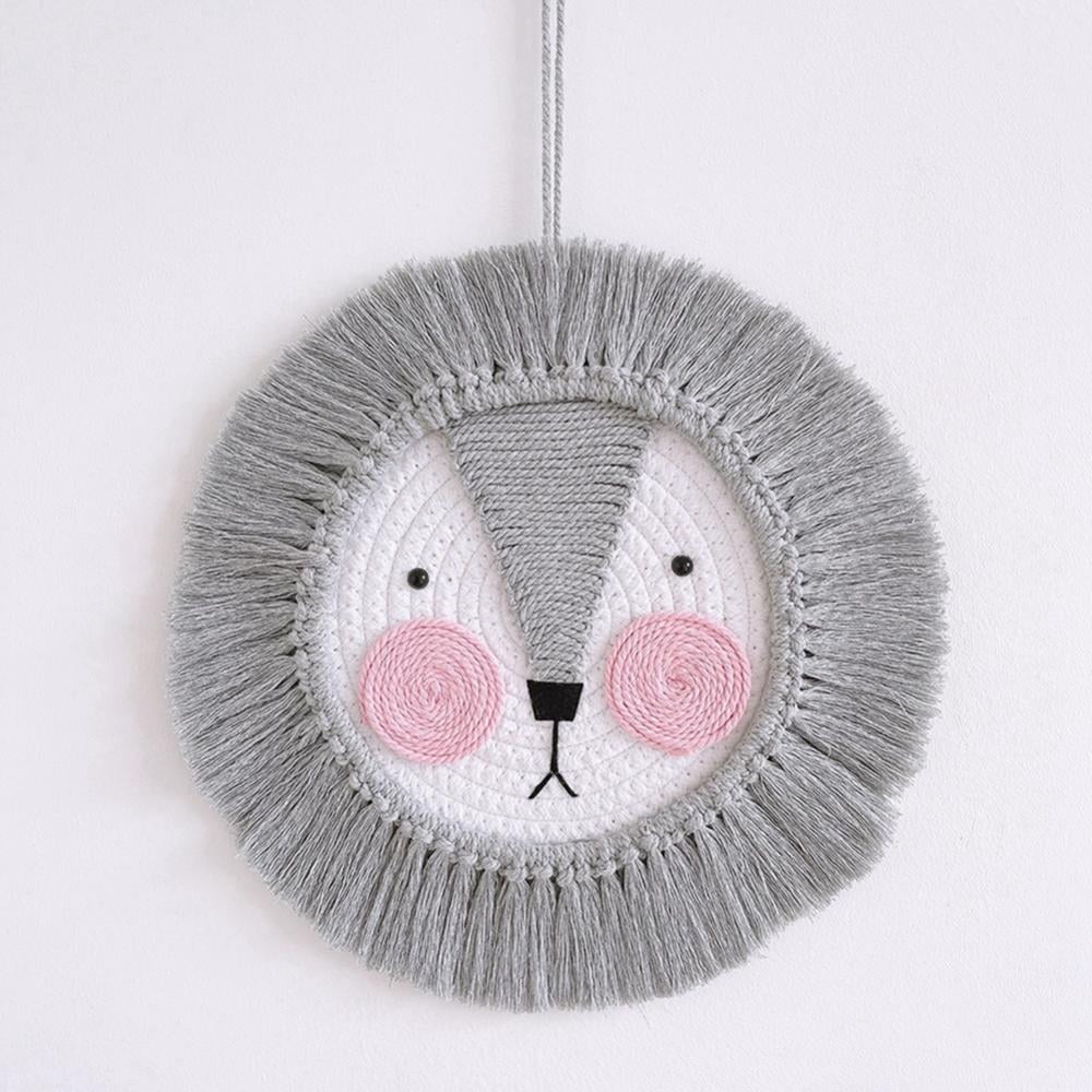 Wall Art Animal Head Hand Knitted Cartoon Tassel Beard Macrame Pendant ...