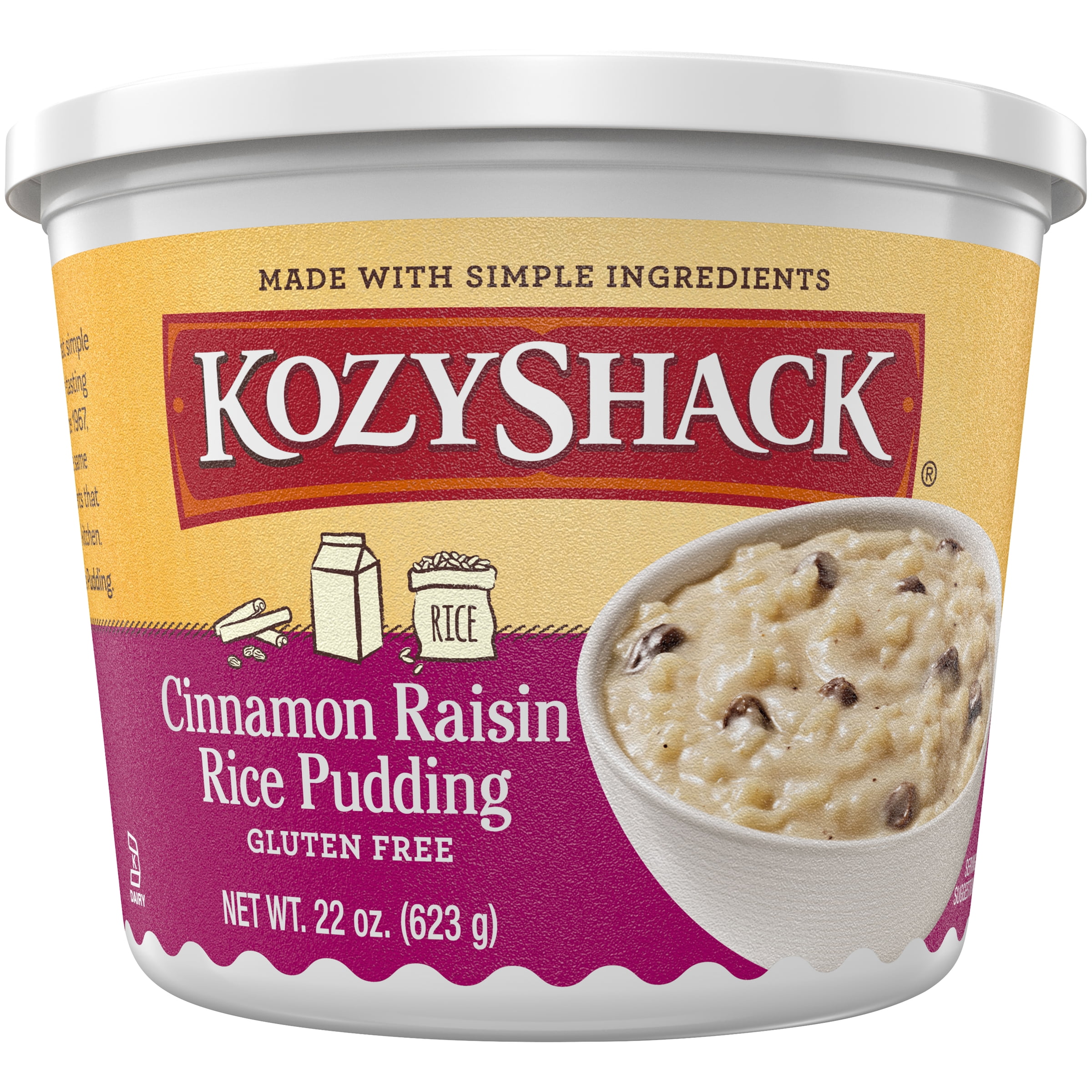Kozy Shack Gluten Free Cinnamon Raisin Rice Pudding, Kosher, 22 oz Tub ...