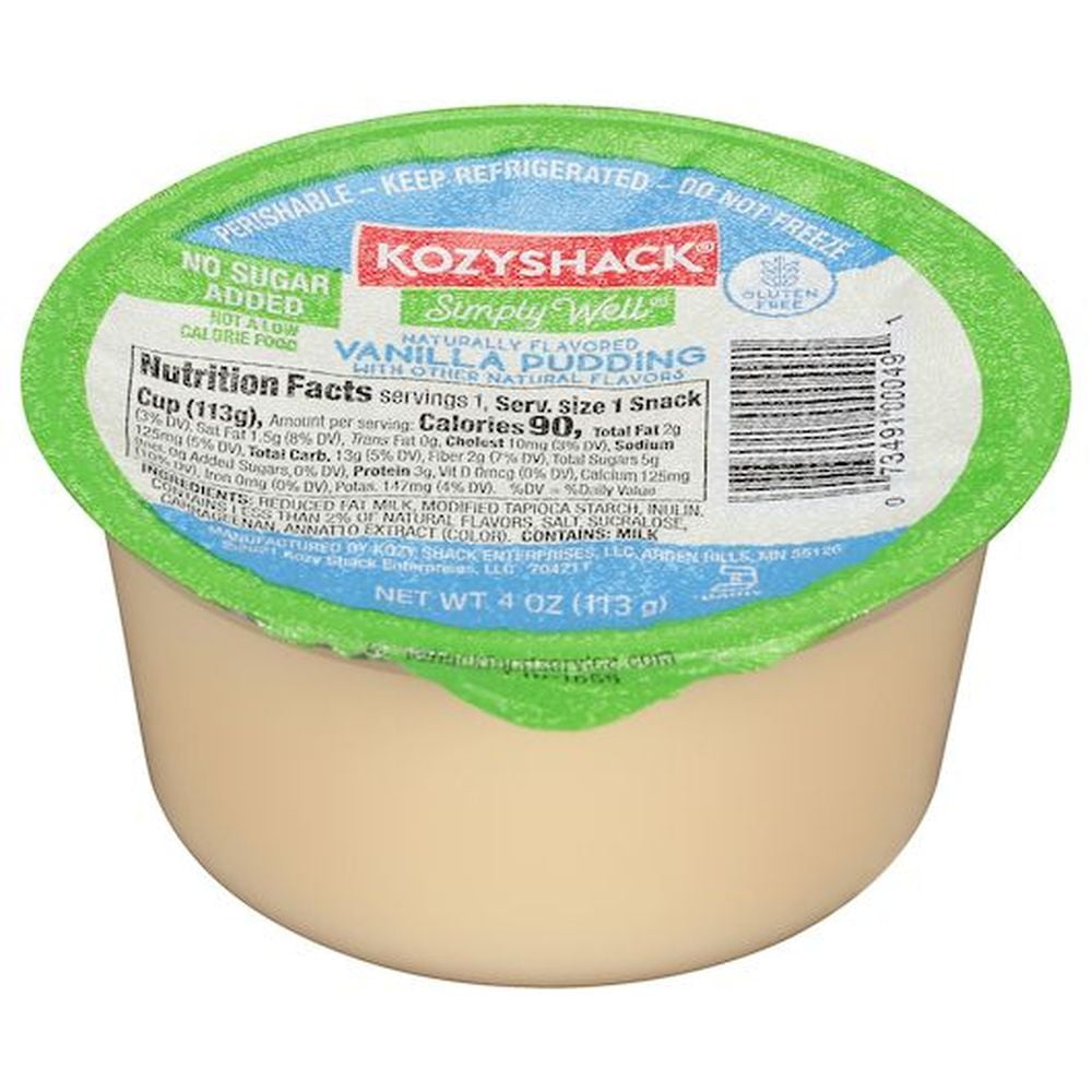 Kozy Shack Simply Well No Sugar Added Vanilla Pudding, 4 Ounce Cups, 48 ...