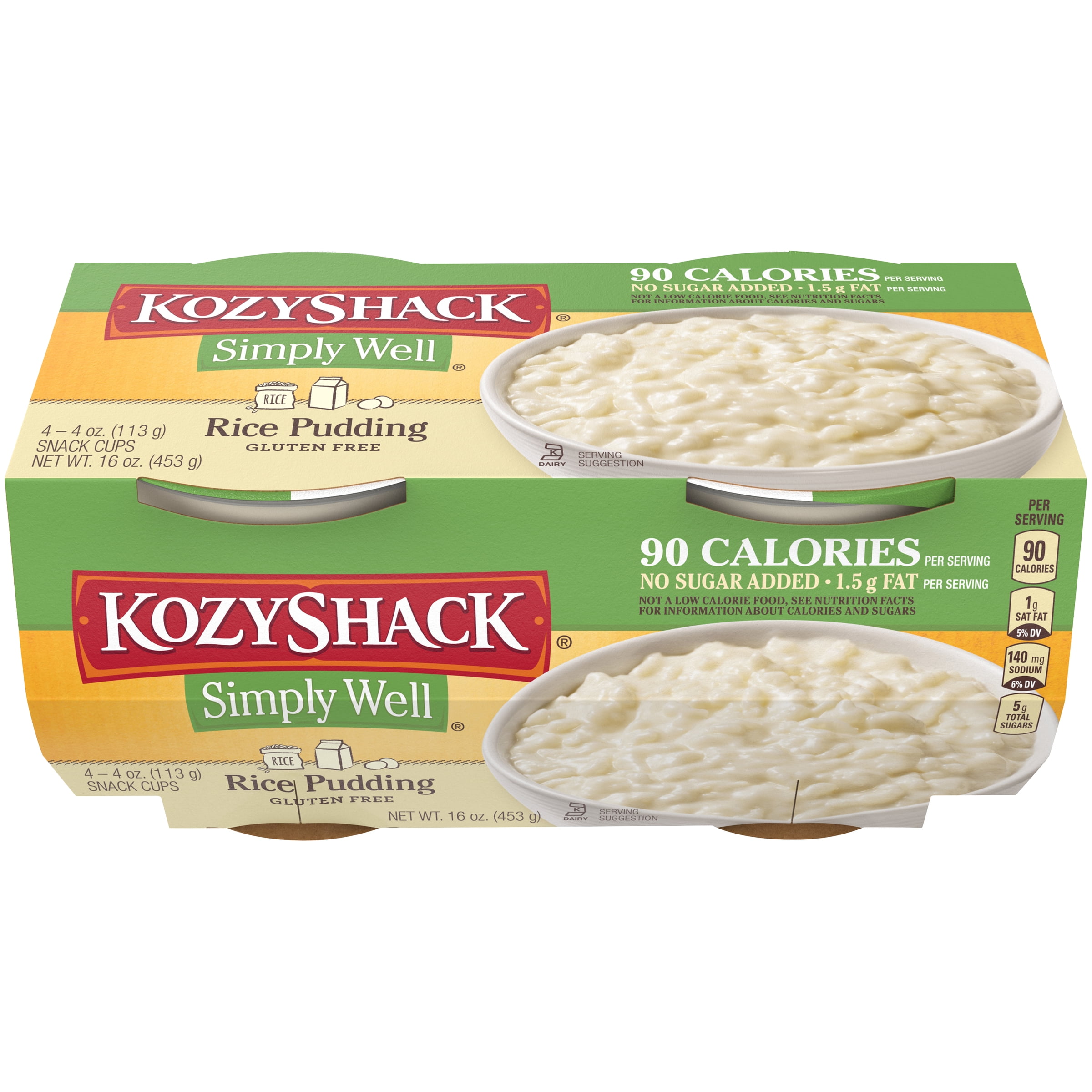 Kozy Shack Simply Well Rice Pudding, 4 Count, 16 oz, Low-Calorie ...