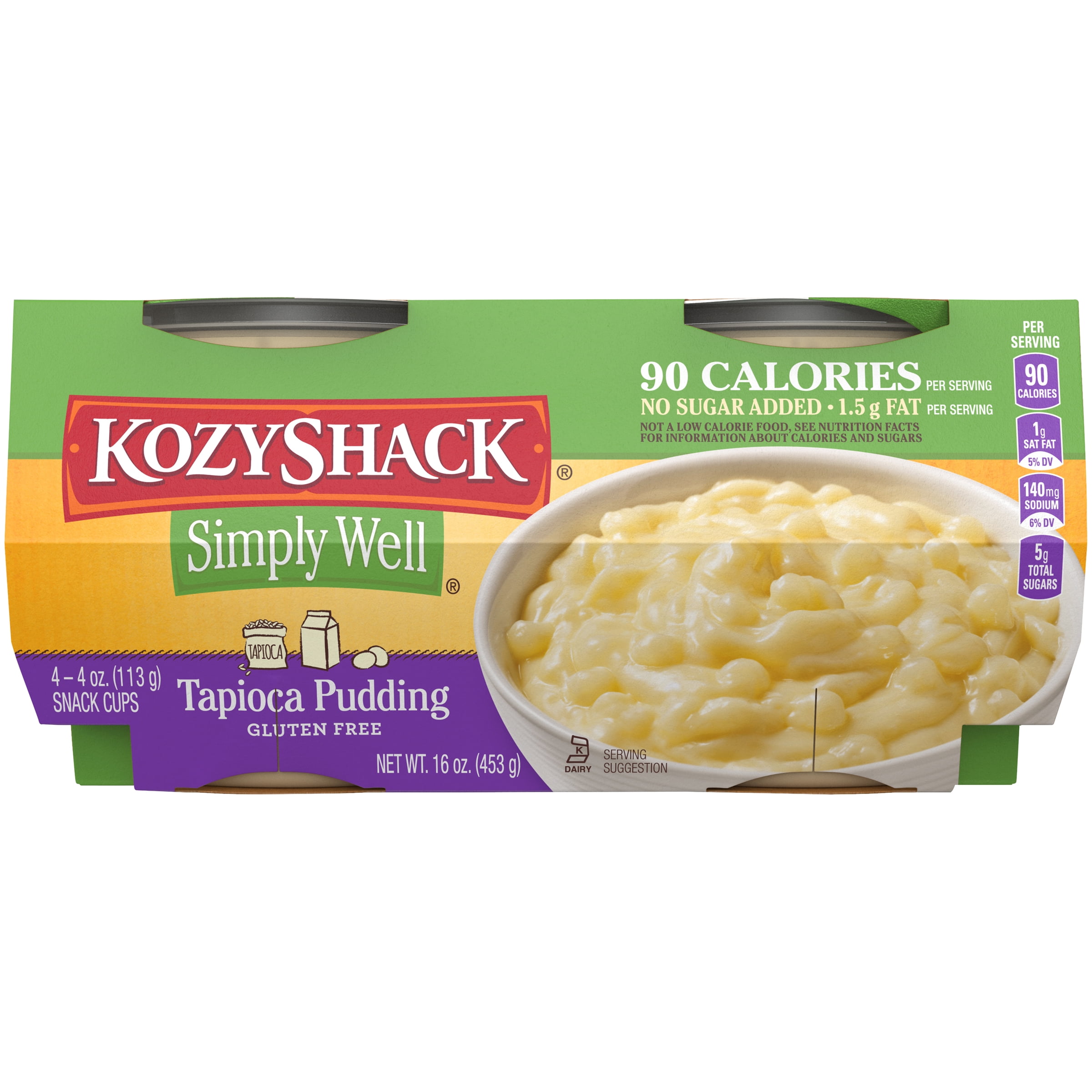 Kozy Shack Simply Well Low Calorie Tapioca Pudding, 4 Count, 16 oz ...