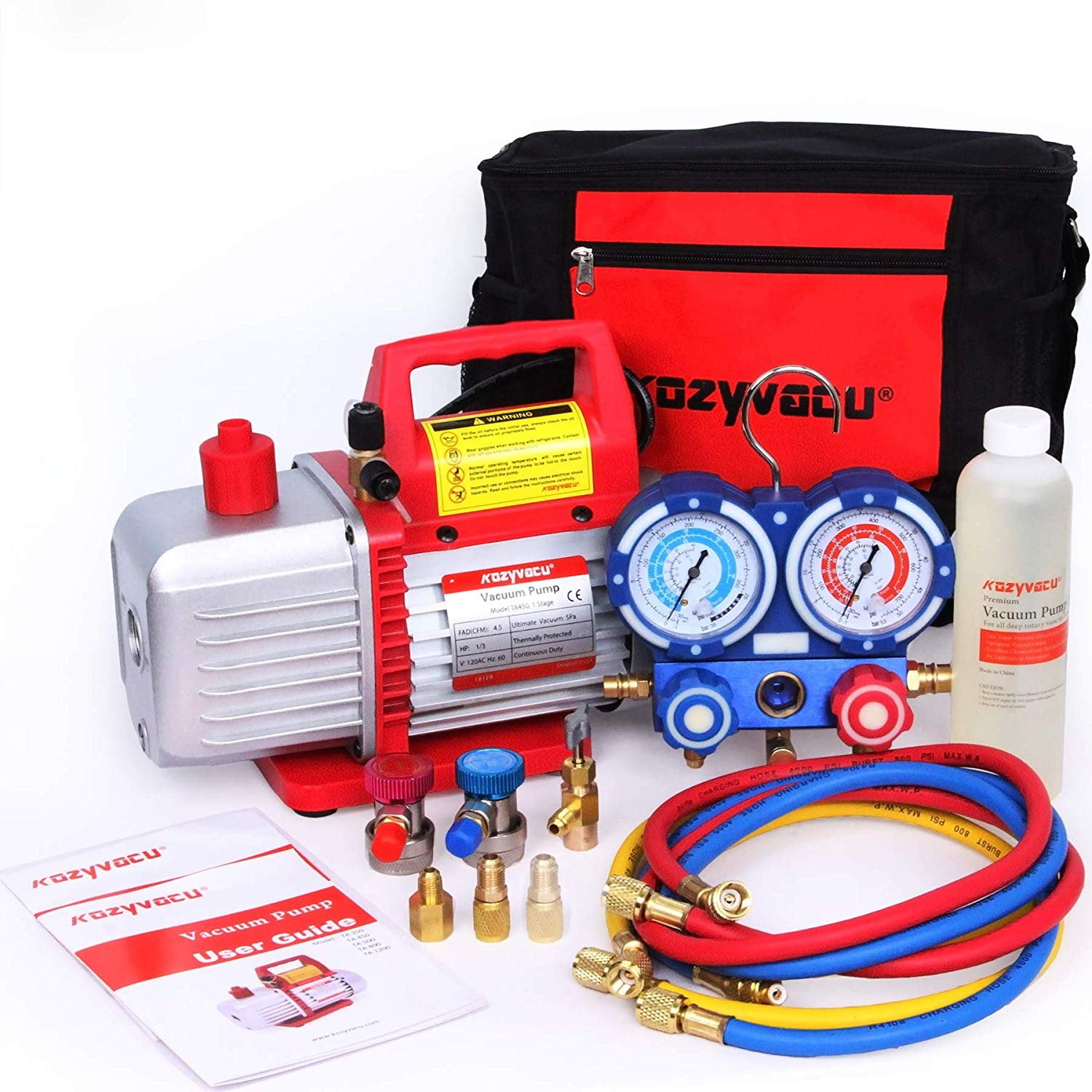 Kozyvacu HVAC/Split Auto AC Repair Tool Kit with 4.5 CFM Vacuum Pump ...