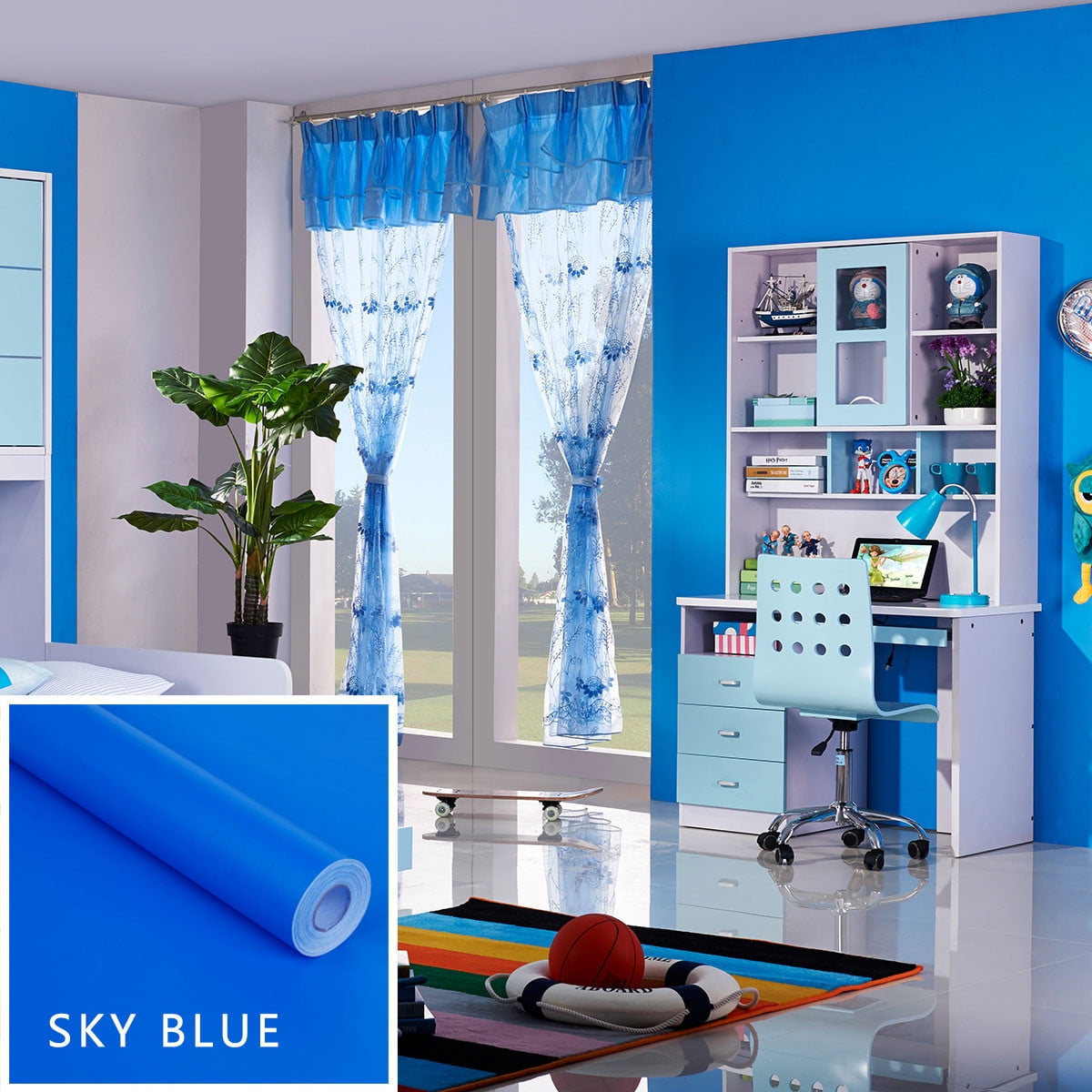 Kpamnxio Wallpaper Home Gadgets Sky Blue-Matte Pvc Self-Adhesive Paint ...