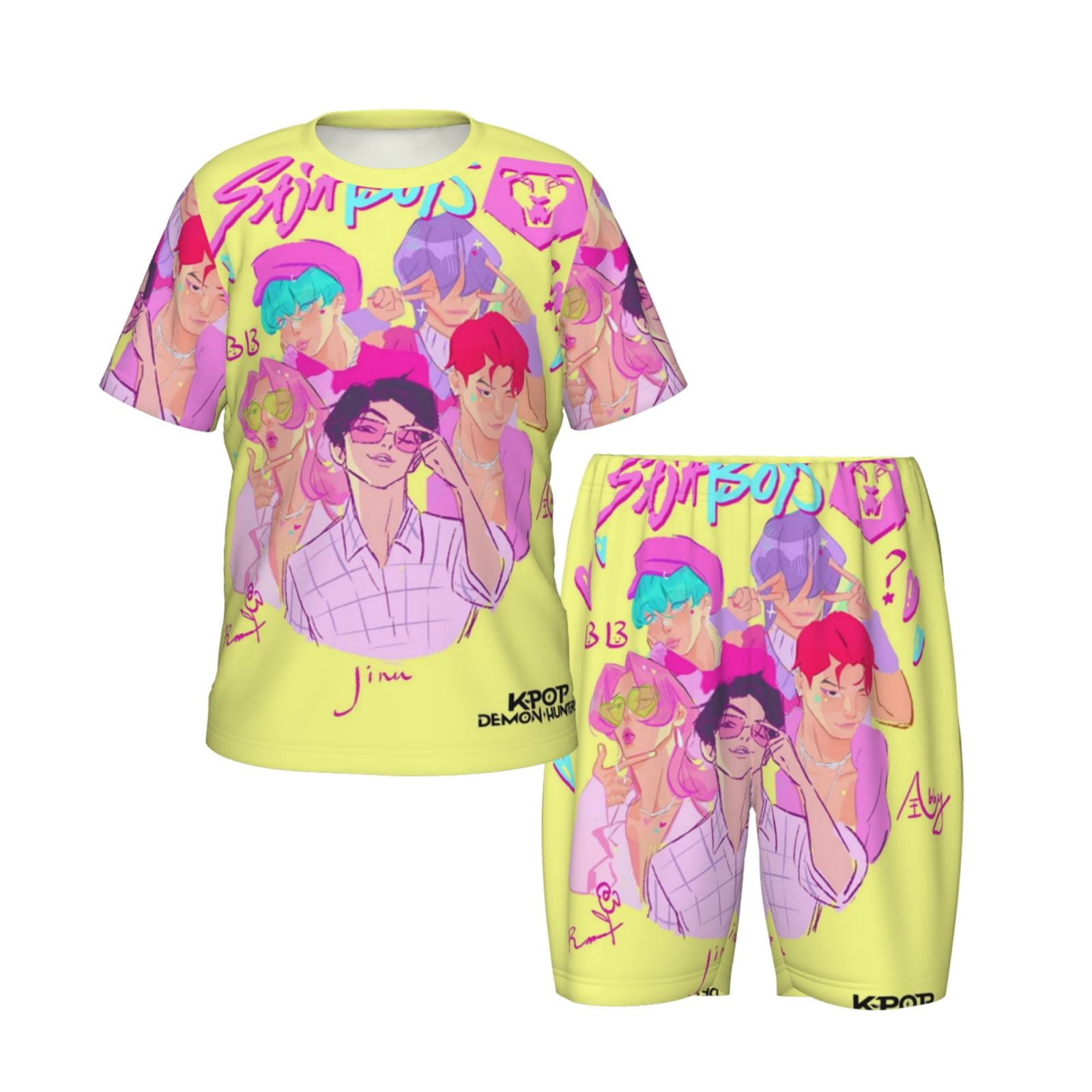 Kpo-p Demon Hun-ter 2-Piece Cozy Pajamas Short Sleeve Cool Summer Short ...