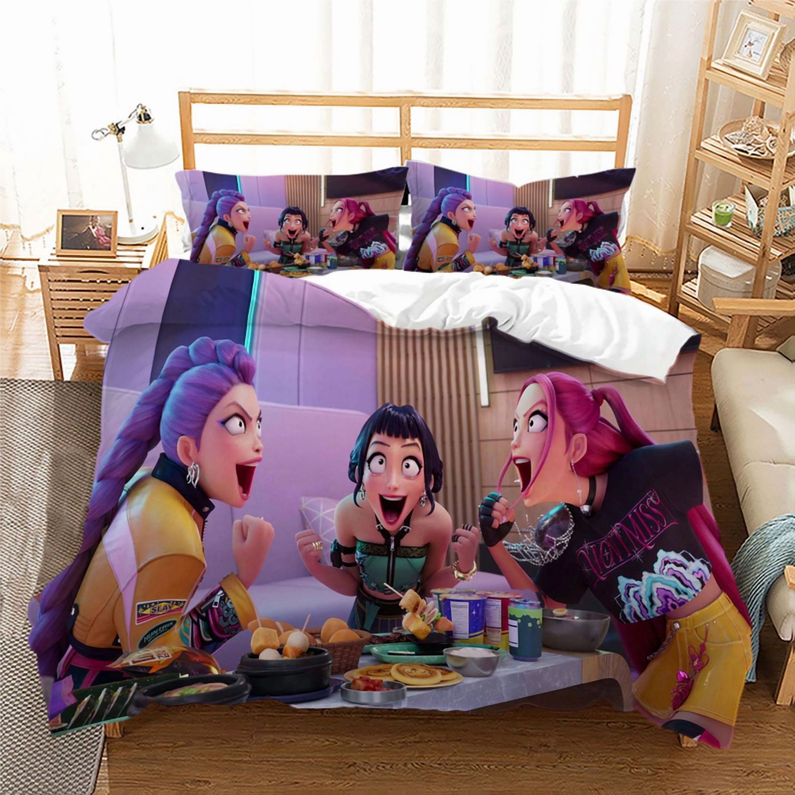 Kpo-p Demon Hun-ter Bed Duvet Cover Cartoon Bedding Sets 3D Lightweight ...