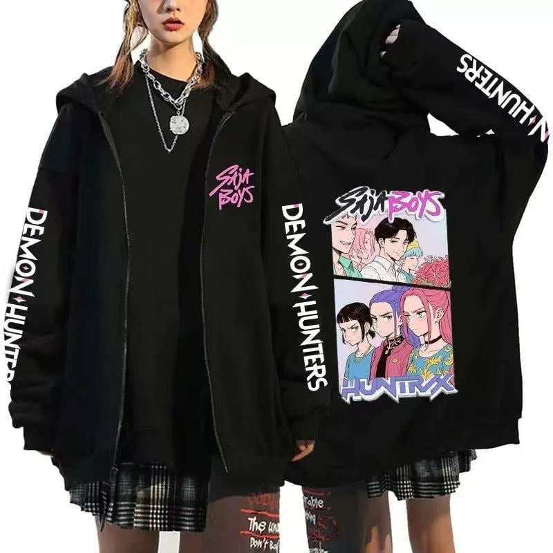 Kpop Anime Demon Hunters Merch Unisex Oversized Fleece Zip-Up Hoodie ...