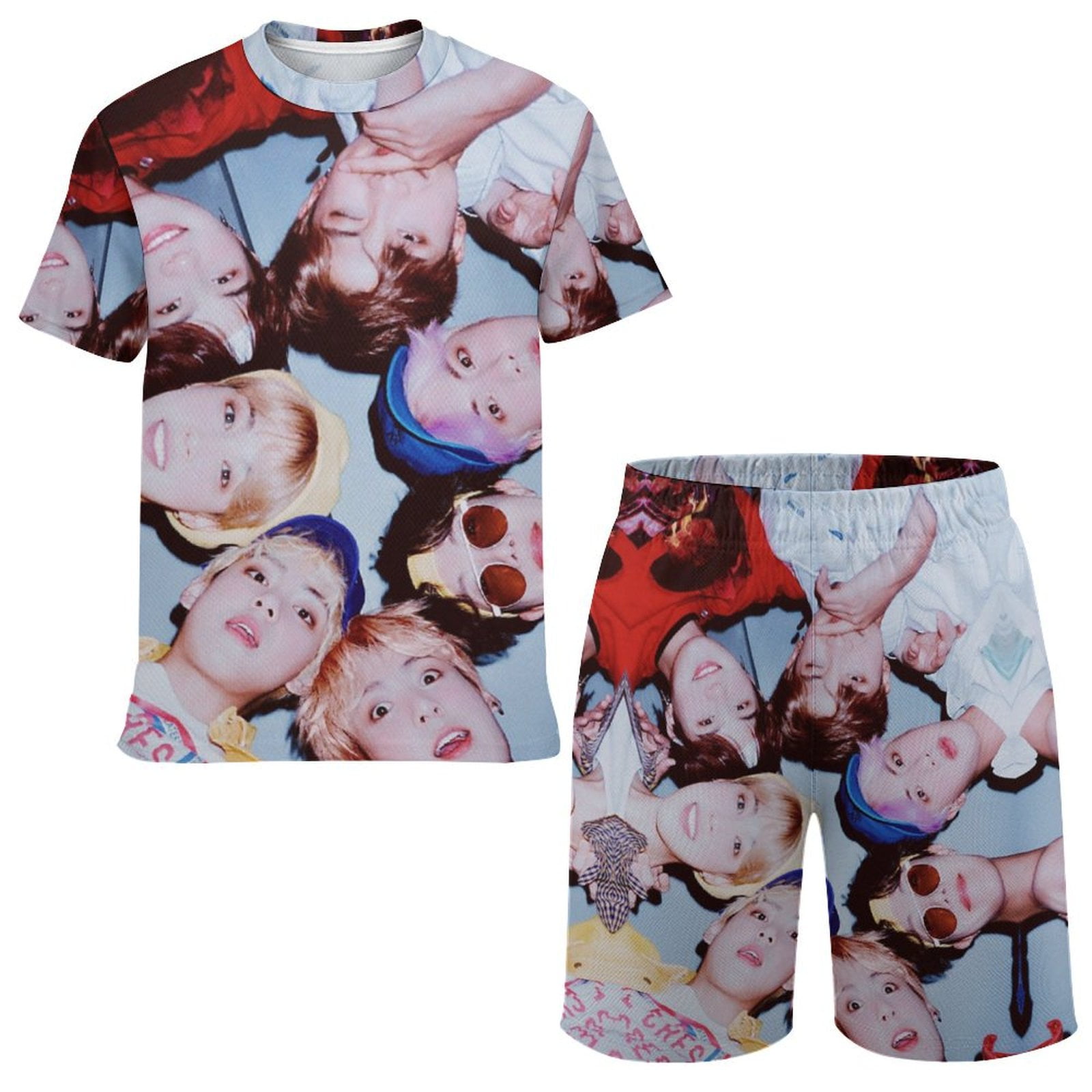 Kpop BTS Boys Short Sleeve Mesh T-Shirt And Shorts Outfit Set Summer ...