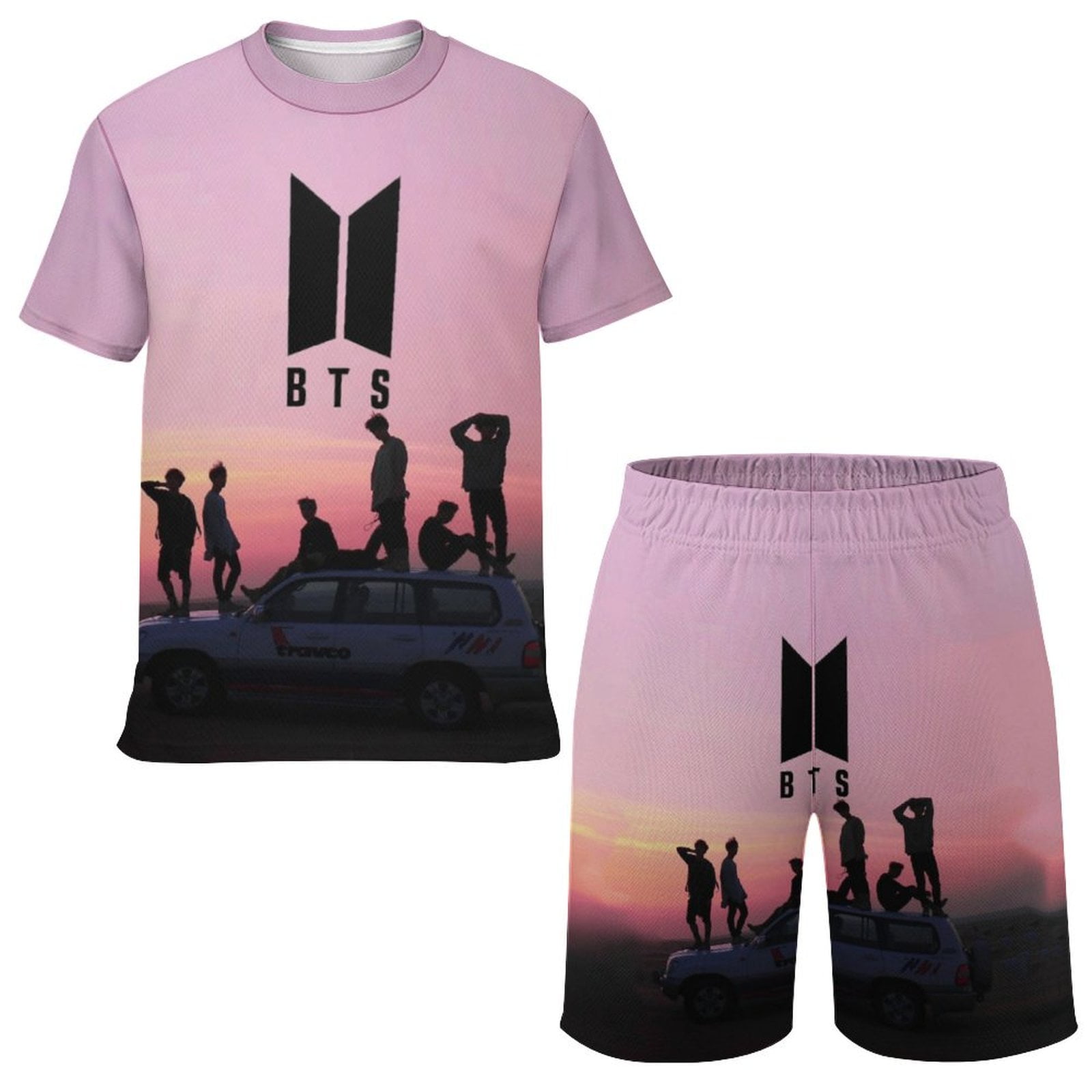 Kpop BTS Boys Short Sleeve Mesh T-Shirt And Shorts Outfit Set Summer ...