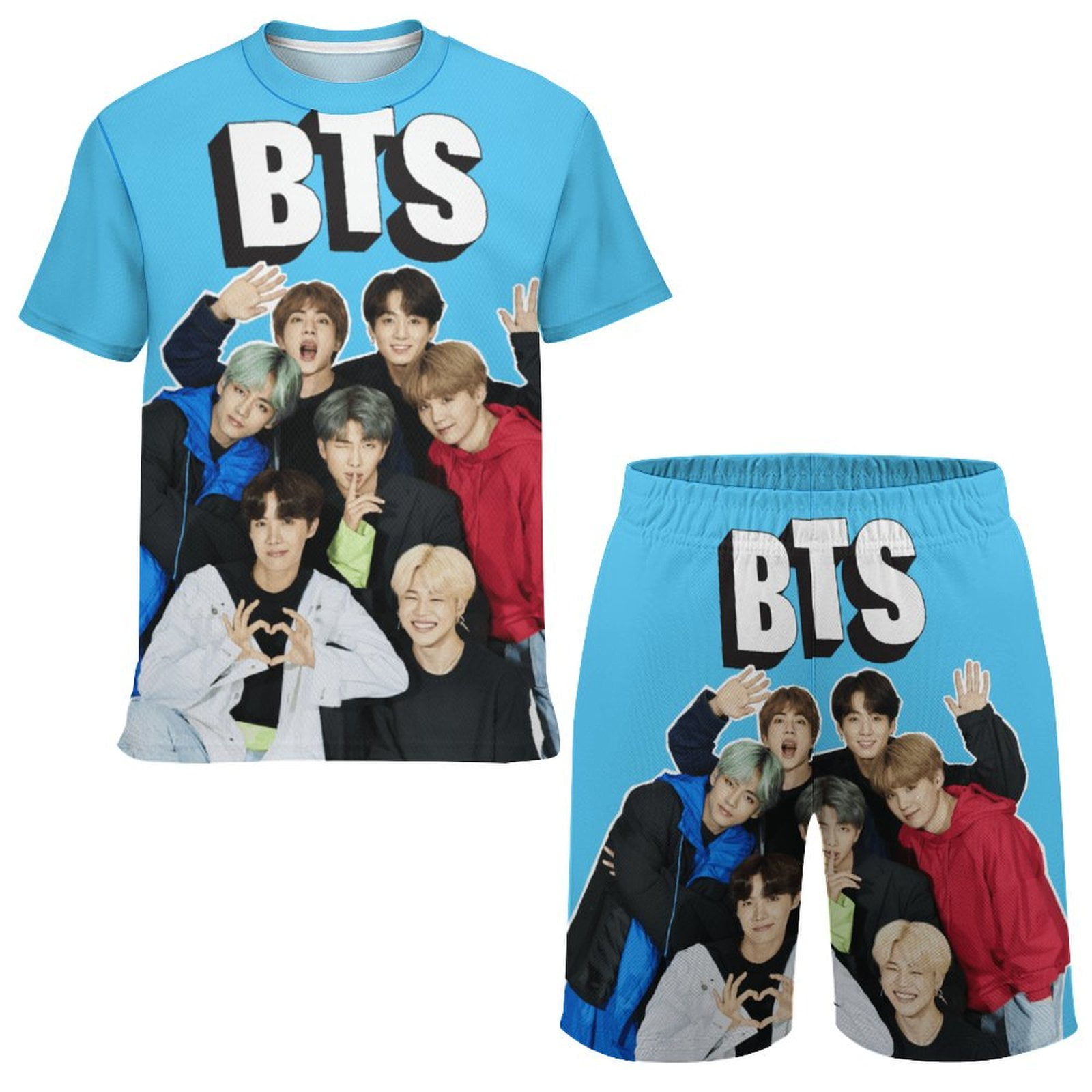 Kpop BTS Boys Short Sleeve Mesh T-Shirt And Shorts Outfit Set Summer ...