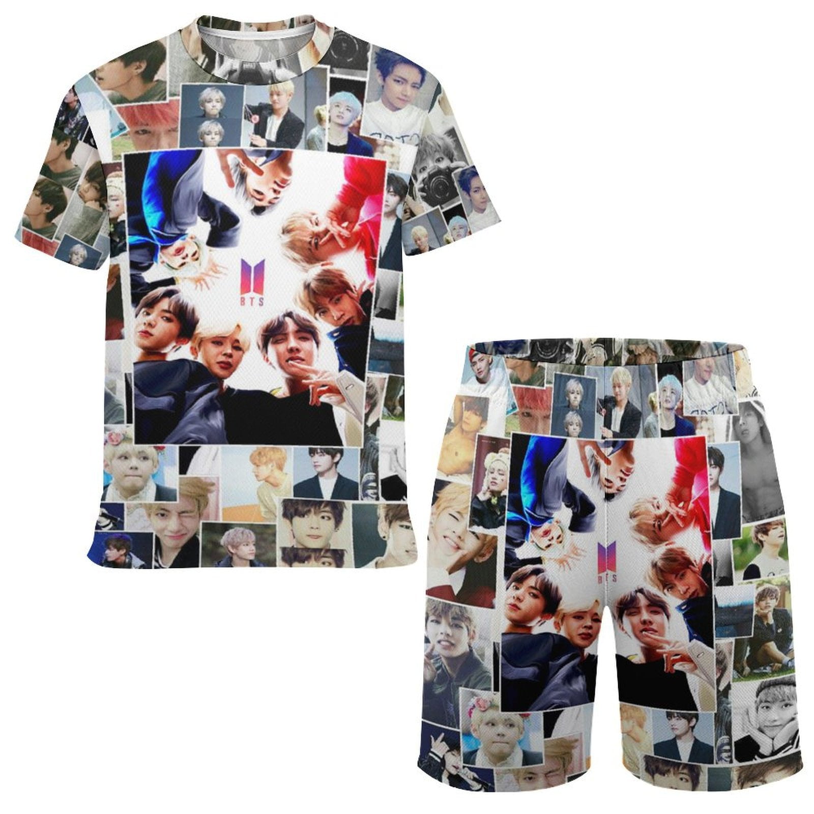 Kpop BTS Boys Short Sleeve Mesh T-Shirt And Shorts Outfit Set Summer ...