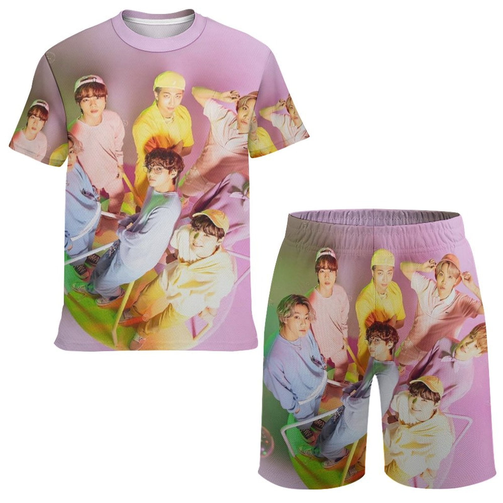 Kpop BTS Boys Short Sleeve Mesh T-Shirt And Shorts Outfit Set Summer ...