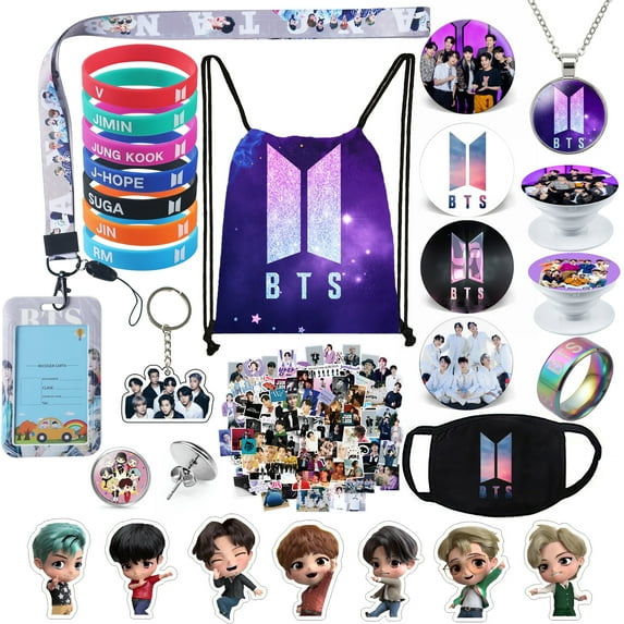 BTS Army Merchandise Gift Set: Drawstring Bag, Jewelry, Face Shield ...