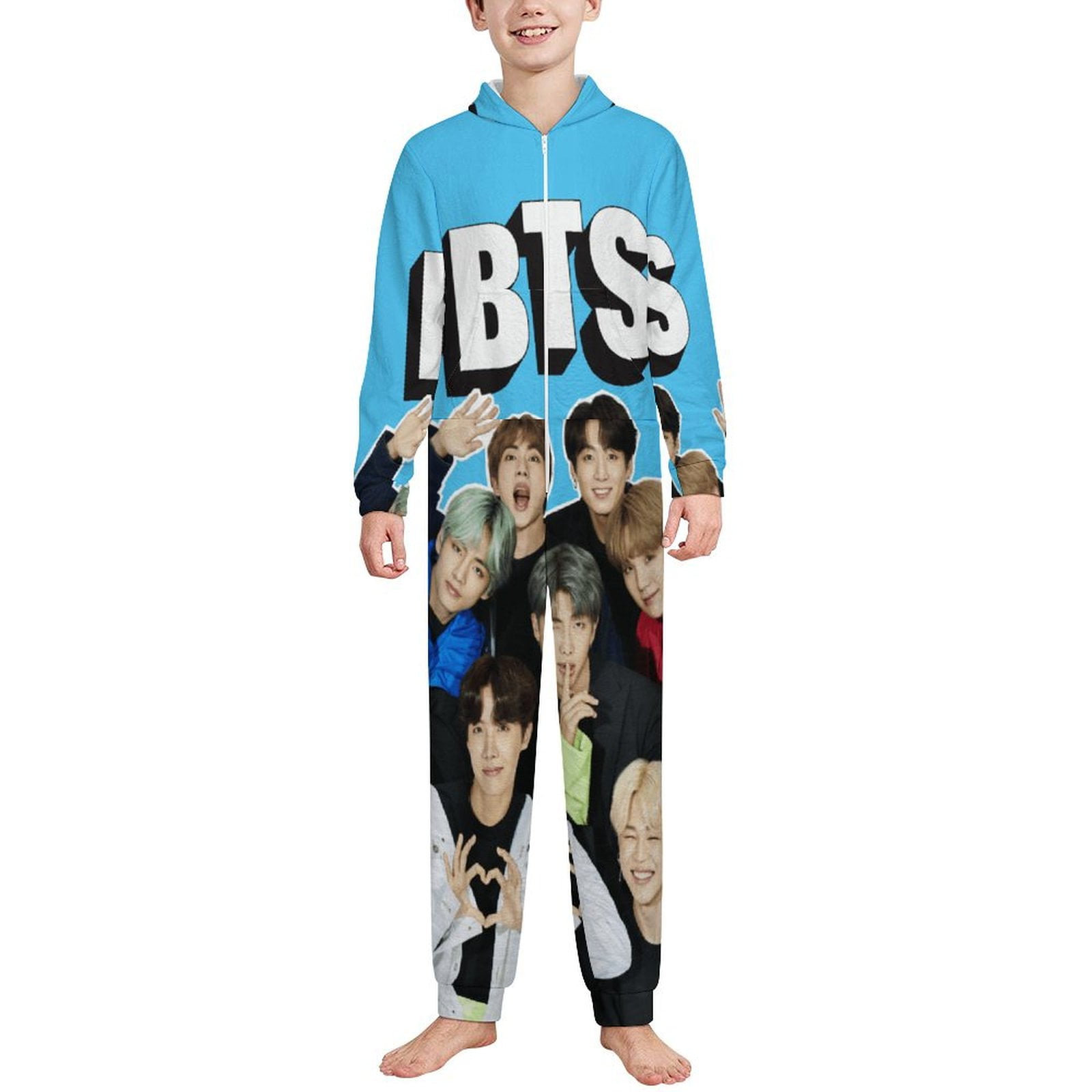 Kpop BTS Kids Hooded Union Suit Pajama Soft Comfy Kids PJs Sleepwear ...