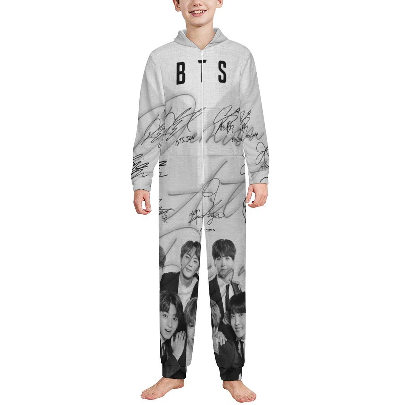 Kpop BTS Kids Hooded Union Suit Pajama Soft Comfy Kids PJs Sleepwear ...