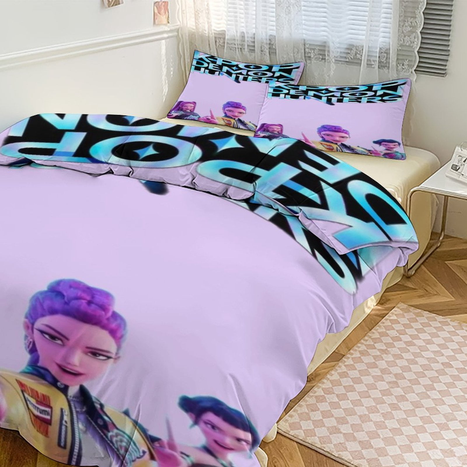 Kpop Bedding 3 Set Vibrant Full-Color Anime Design with Cars Perfect ...