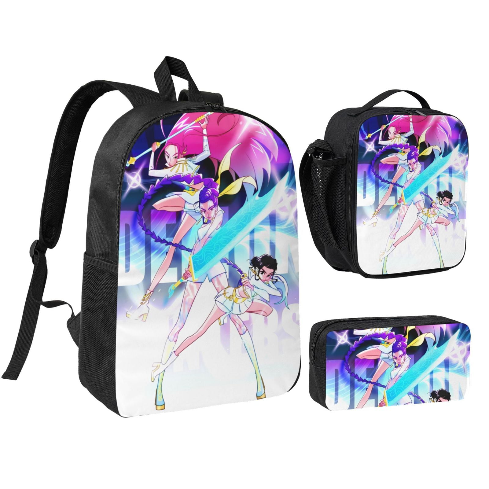 Kpop Demon Hunters Back-Pack Lunch Box Pen Case 3 Pcs Large Capacity Shoulder Bag For Travel ...