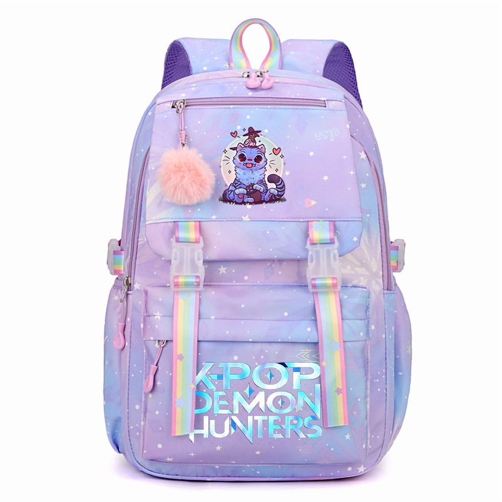 Kpop Demon Hunters Backpack, 17" Rainbow Shoulders School Bags ...
