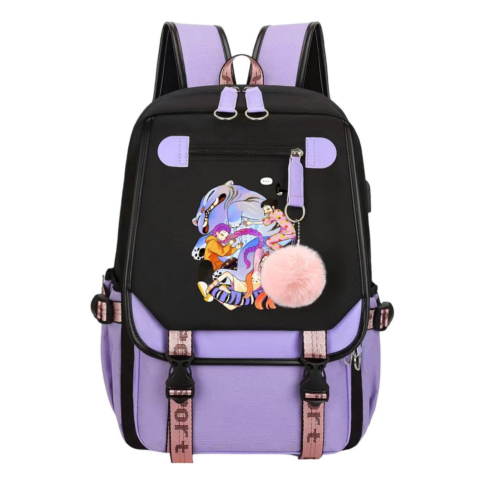 Kpop Demon Hunters Backpack with Plush Pendant, 18inch College Style ...