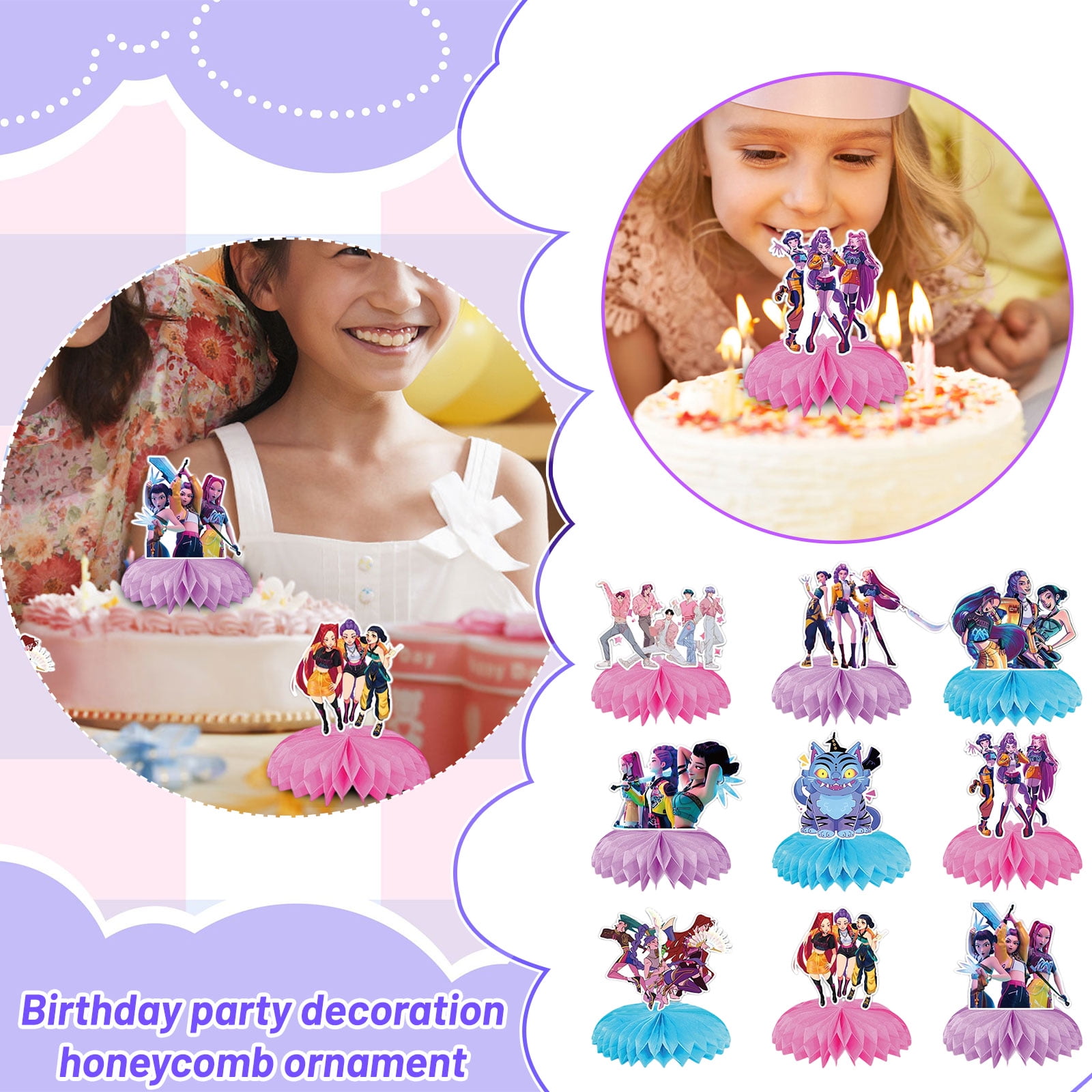 Kpop Demon Hunters Birthday Party Decoration Honeycomb Ornaments Easy ...