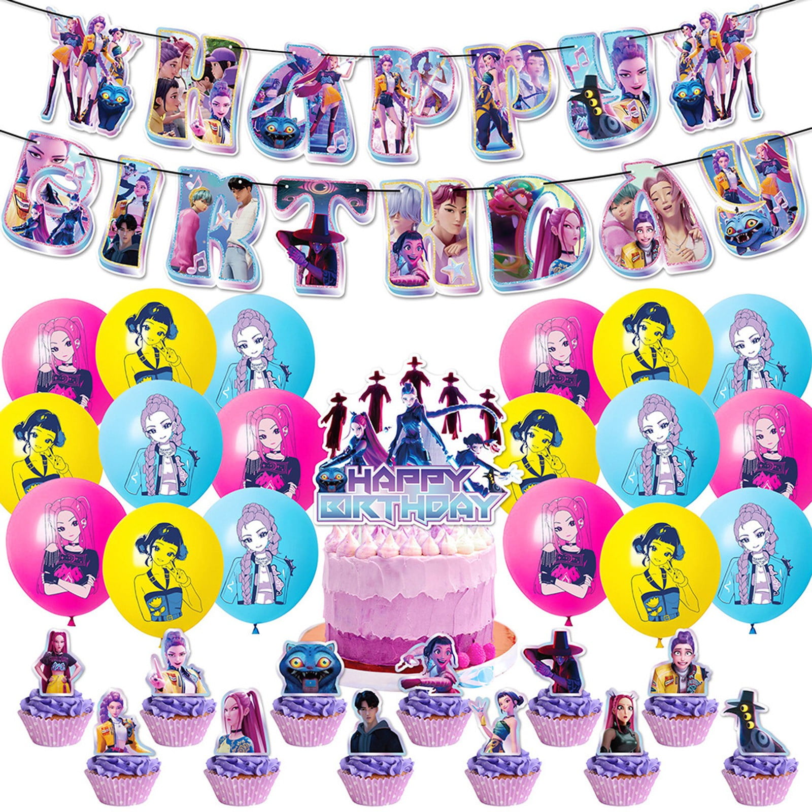 Kpop Demon Hunters Birthday Party Decorations Kit - K-POP Huntrix Rumi ...
