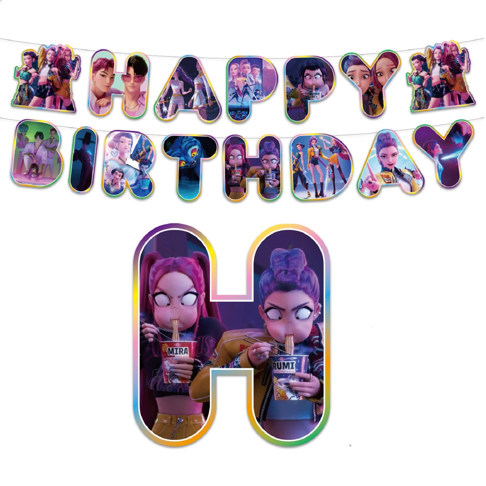 Kpop Demon Hunters Birthday Party Decorations Kit - K-pop Huntrix Complete Set with Backdrop ...